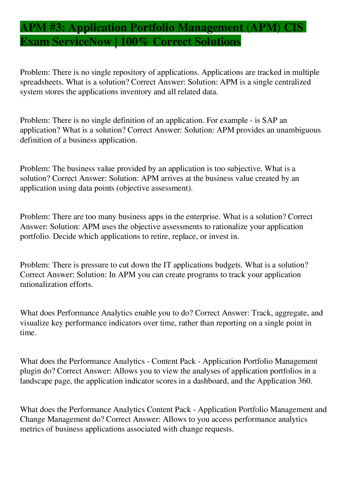 APM #3: Application Portfolio Management (APM) CIS Exam ServiceNow ...