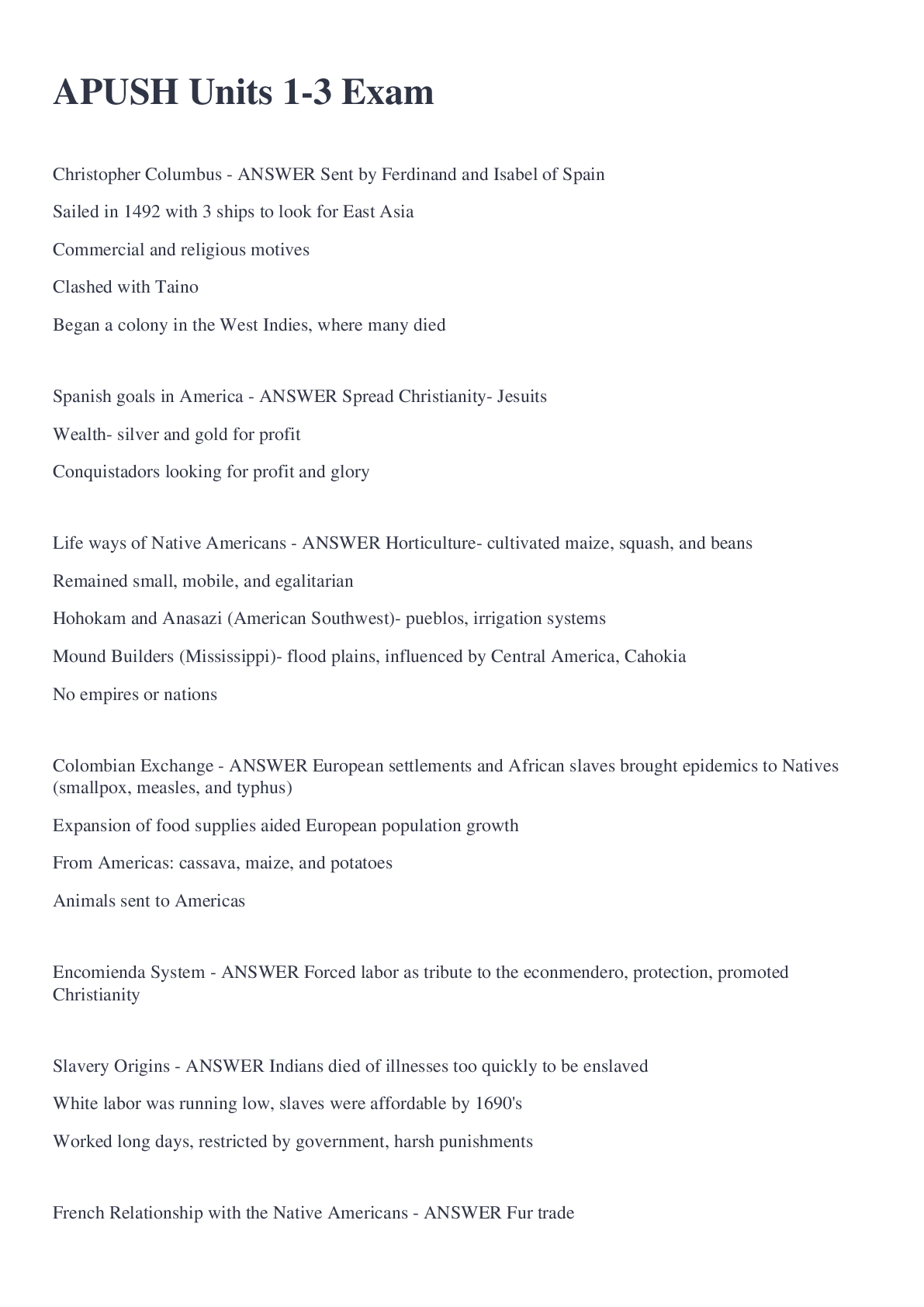 APUSH Units 1-3 Exam – Scholarfriends - Scholarfriends