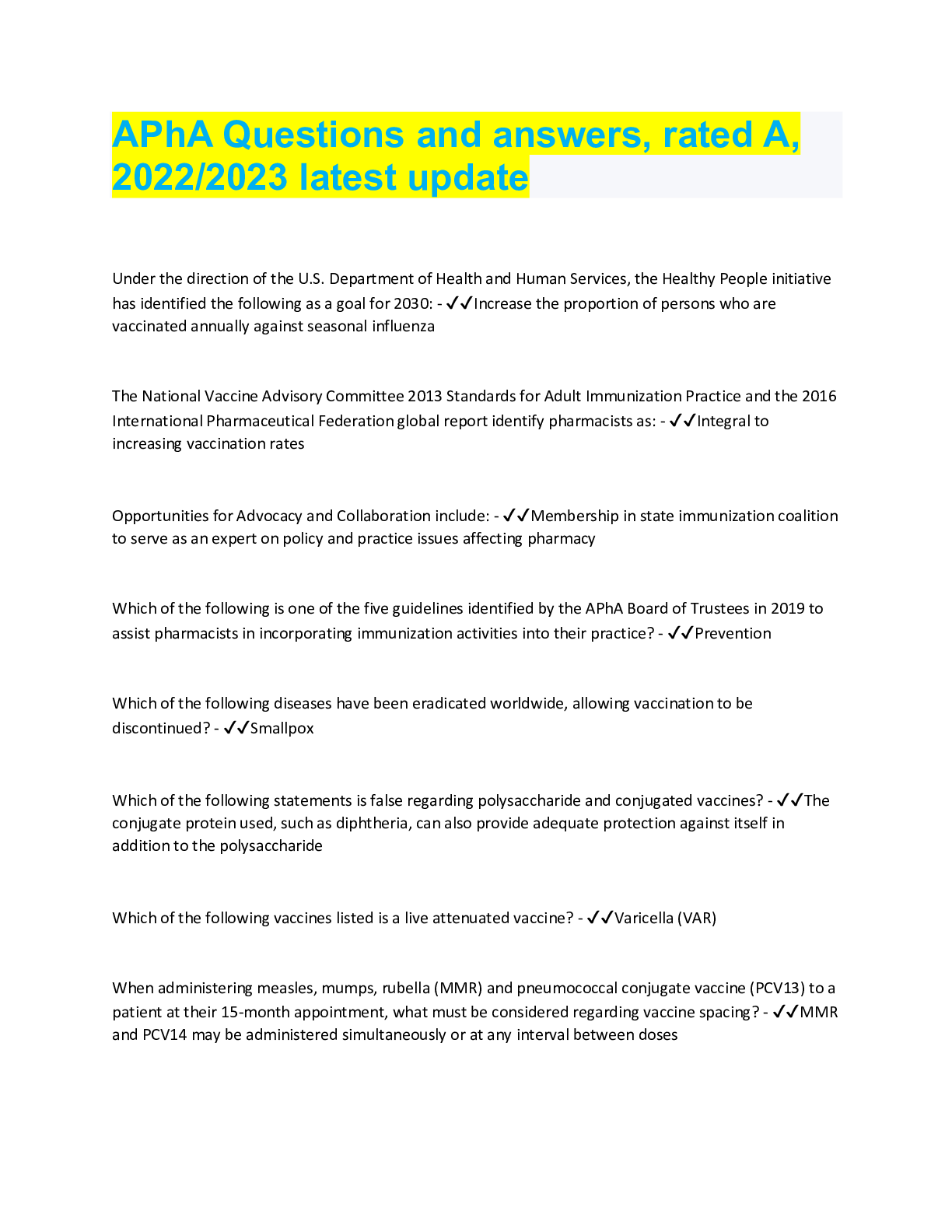 APhA Questions and answers, rated A, 2022/2023 latest update ...
