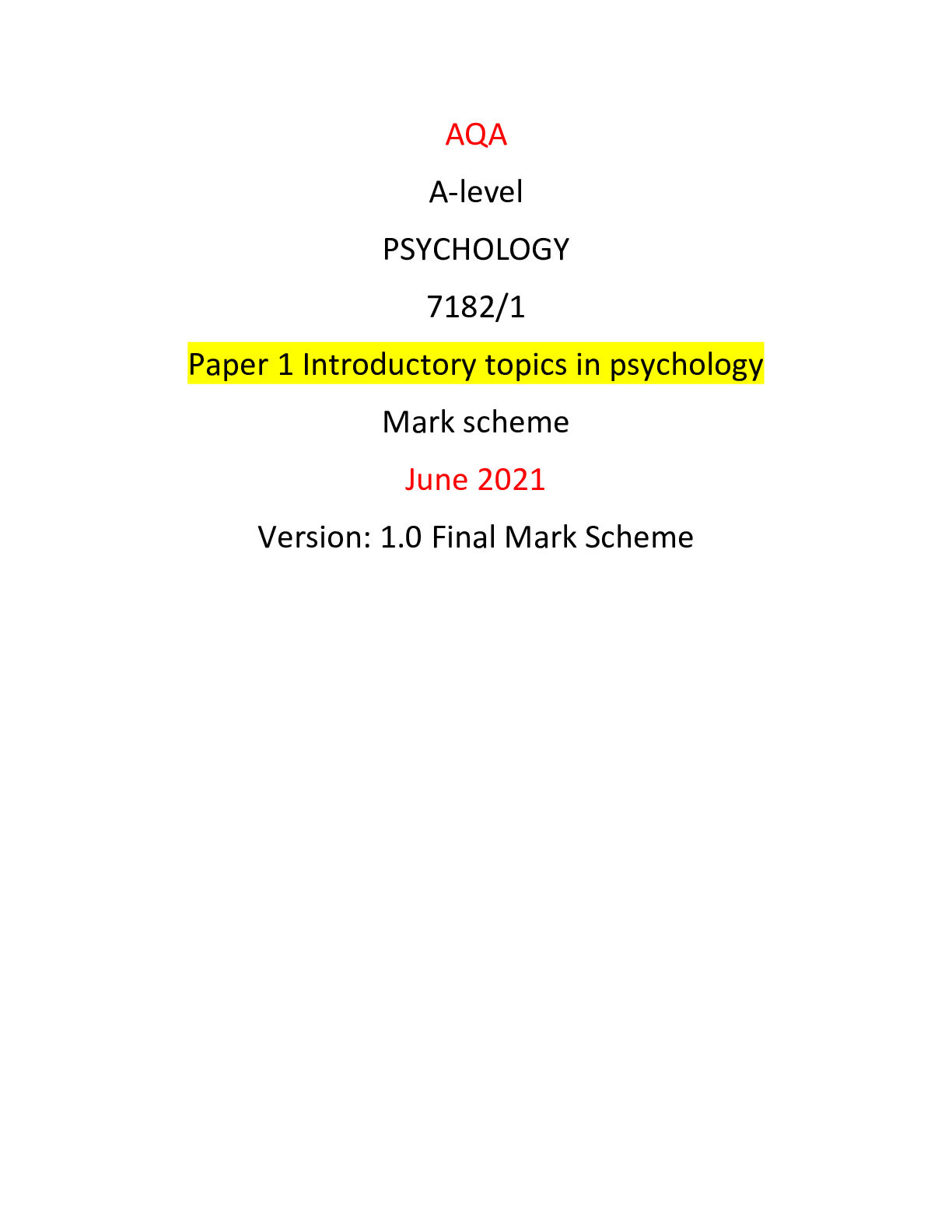 AQA A-level HISTORY 7042/2R Component 2R The Cold War, c1945-1991 Mark ...