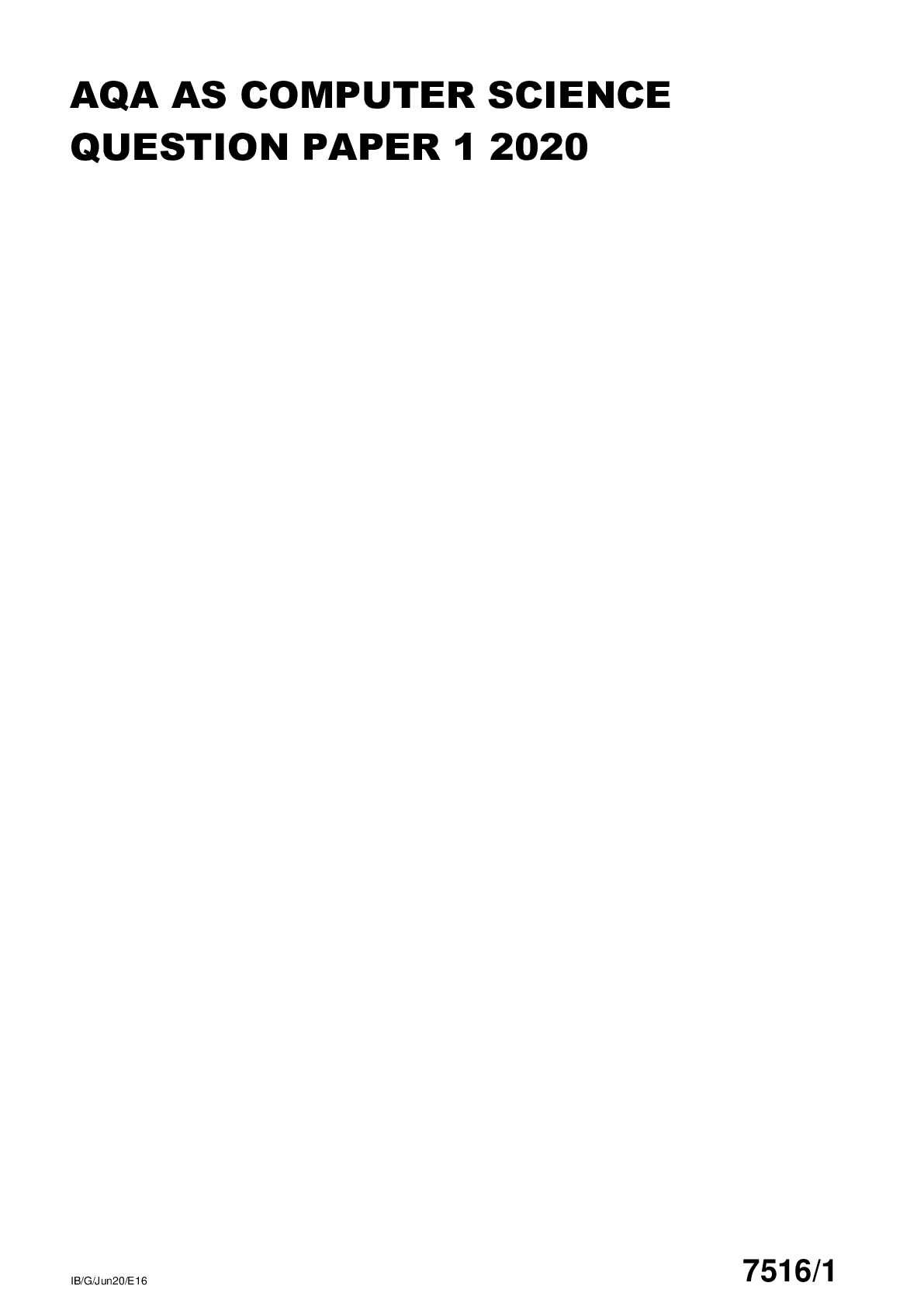 AQA GCSE COMPUTER SCIENCE WRITTEN ASSESSEMENT QUESTION PAPER 1 ...