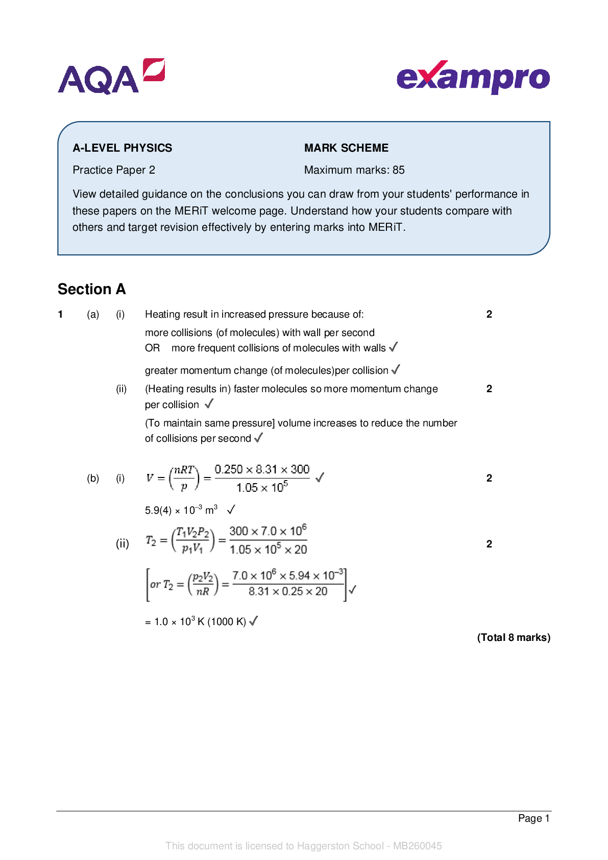 AQA_A Level Physics Paper 2_Mark Scheme 2022 | Practice Paper 2 ...