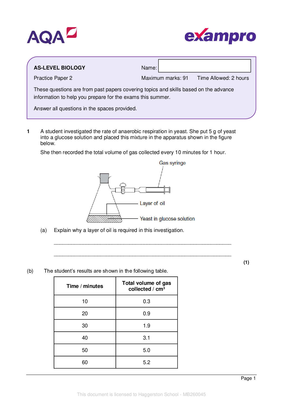 AQA_AS Level Biology Paper 2_Question Paper 2022 | Practice Paper 2 ...
