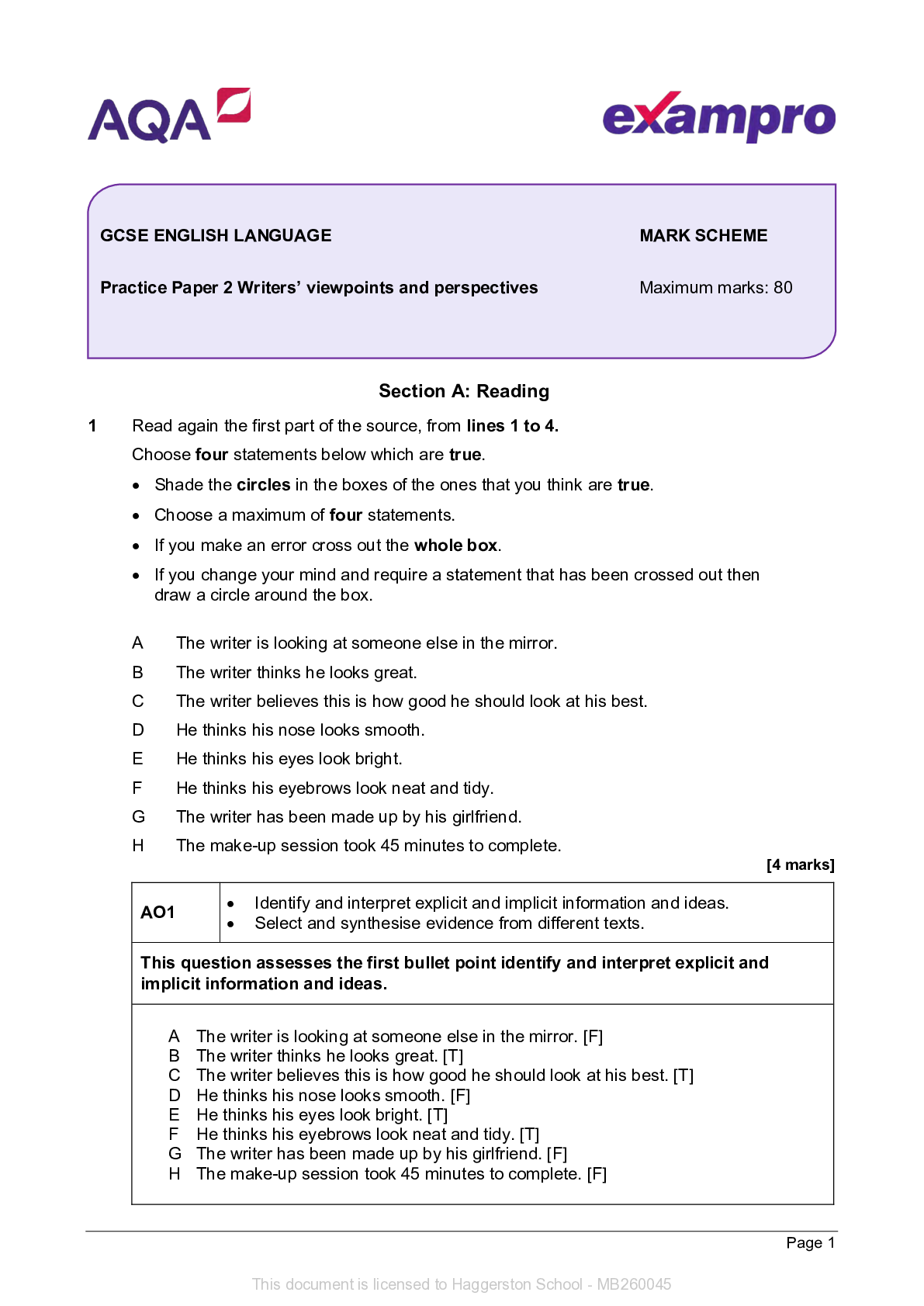 AQA_GCSE English Language Paper 2_Mark Scheme 2022 | Practice Paper 2 ...