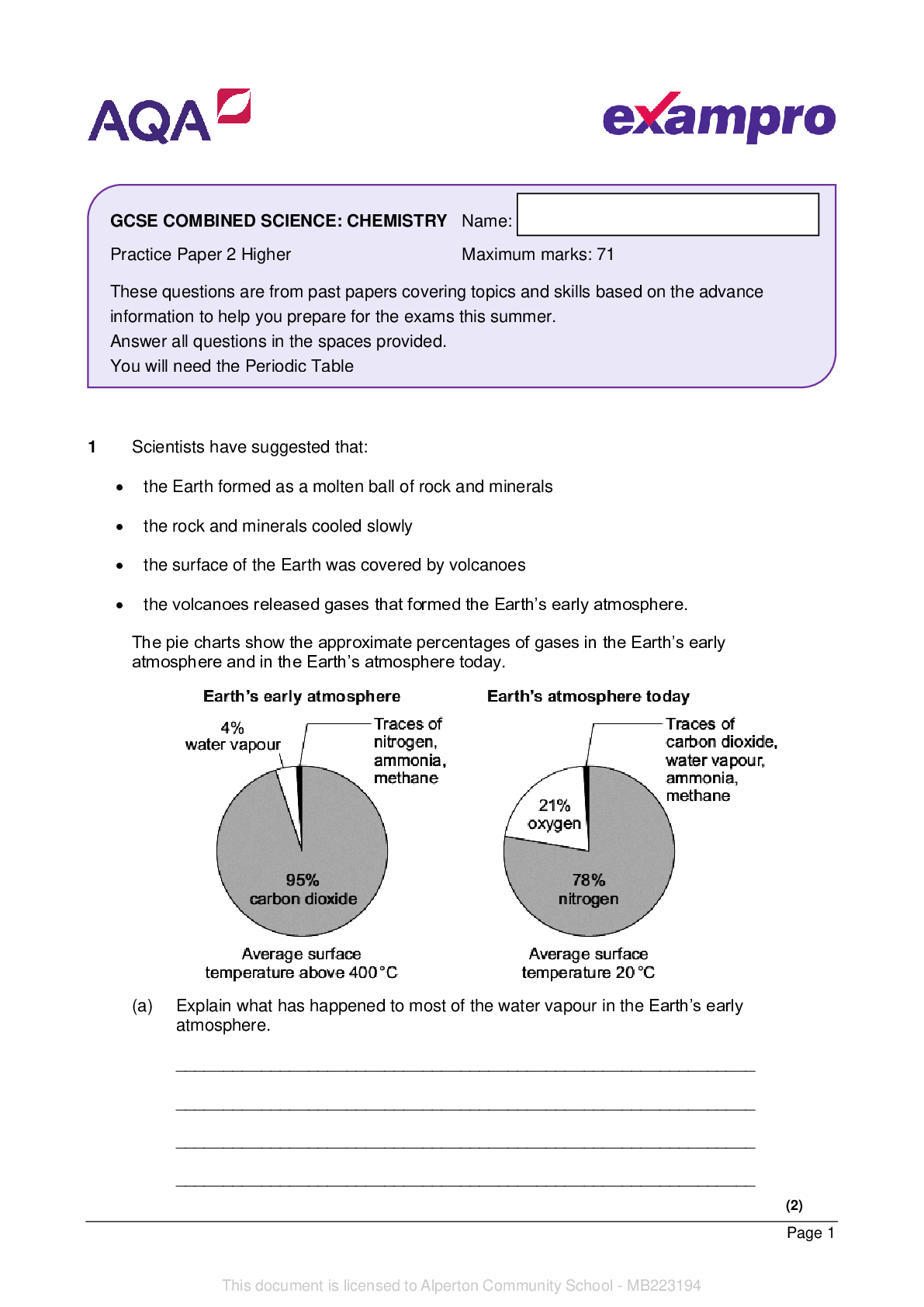 AQA_GCSE Trilogy Chemistry 2H_Question Paper 2022 | Practice Paper 2 ...