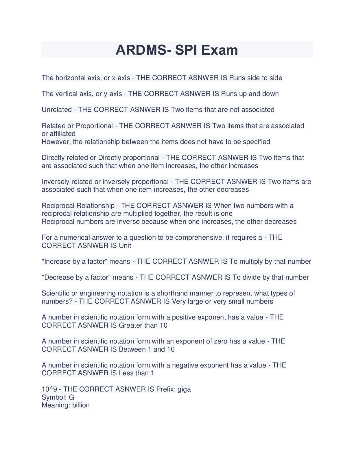 ARDMS- SPI Exam (Verified Answers by GOLD rated Expert, Download to ...