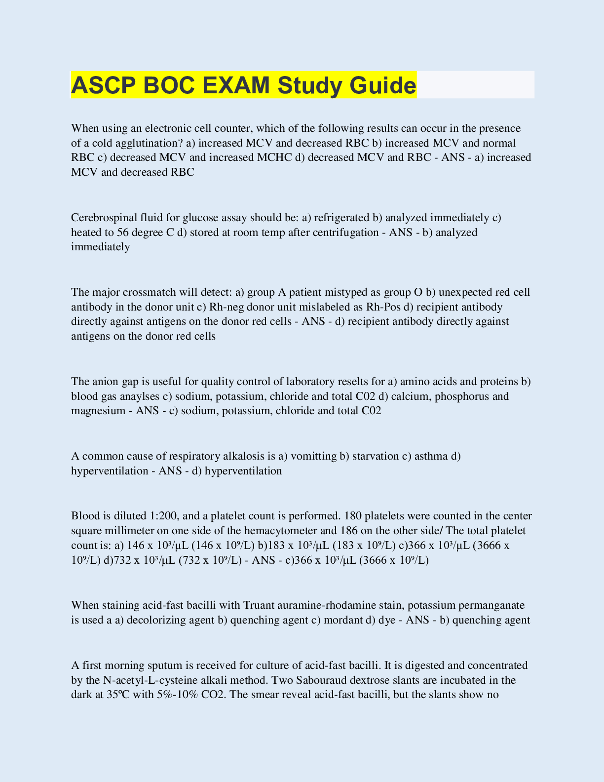 ASCP BOC EXAM Study Guide - Scholarfriends