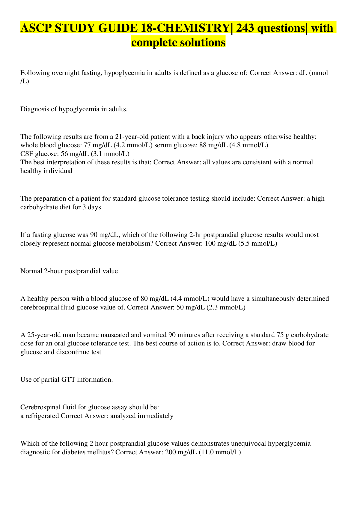 ASCP STUDY GUIDE 18-CHEMISTRY| 243 questions| with complete solutions ...