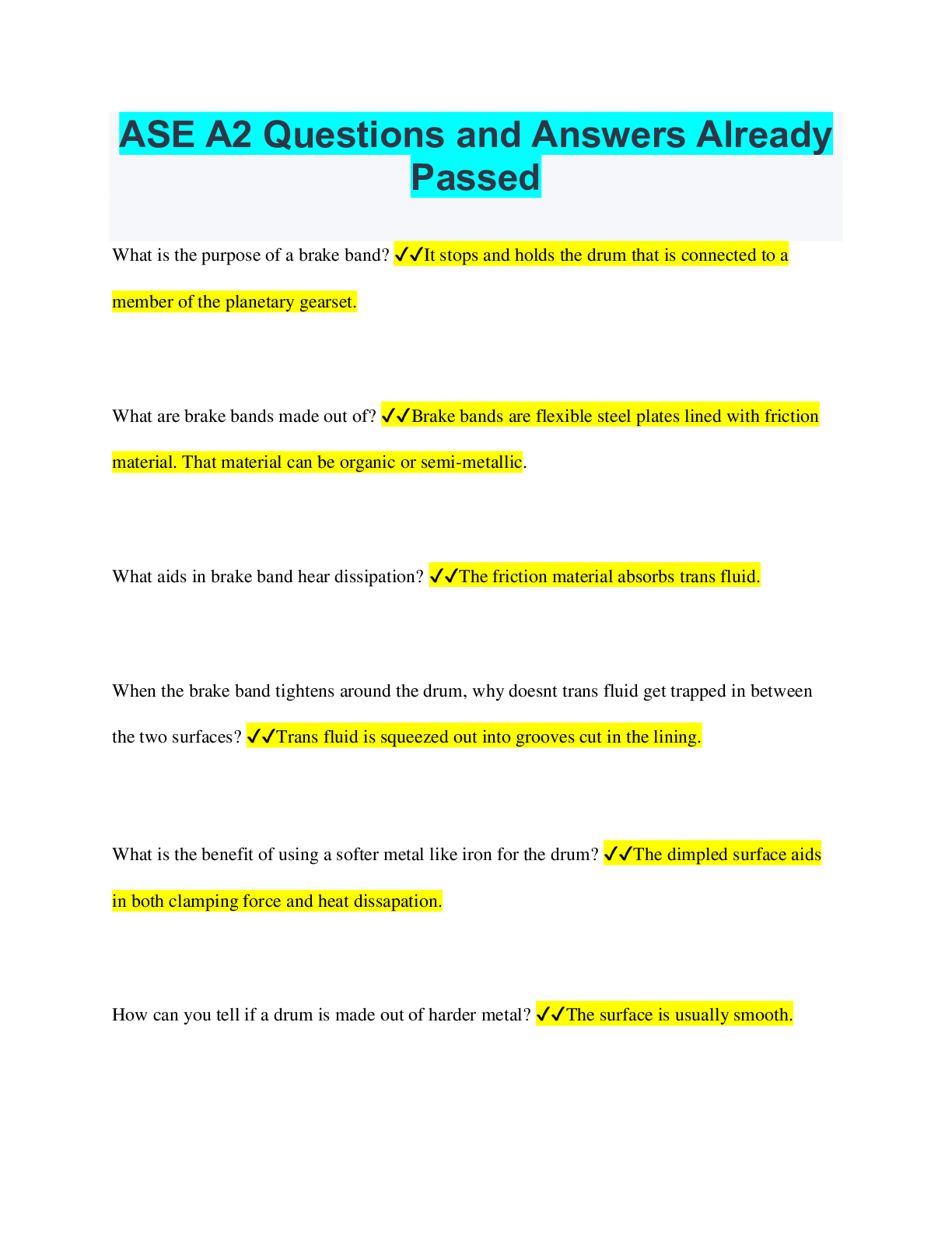 ASE A2 Questions and Answers Already Passed - Scholarfriends