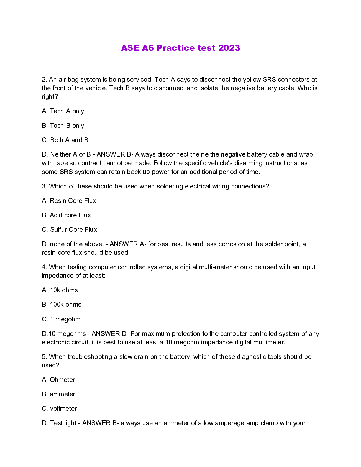 ASE A6 Practice test 2023 - Scholarfriends