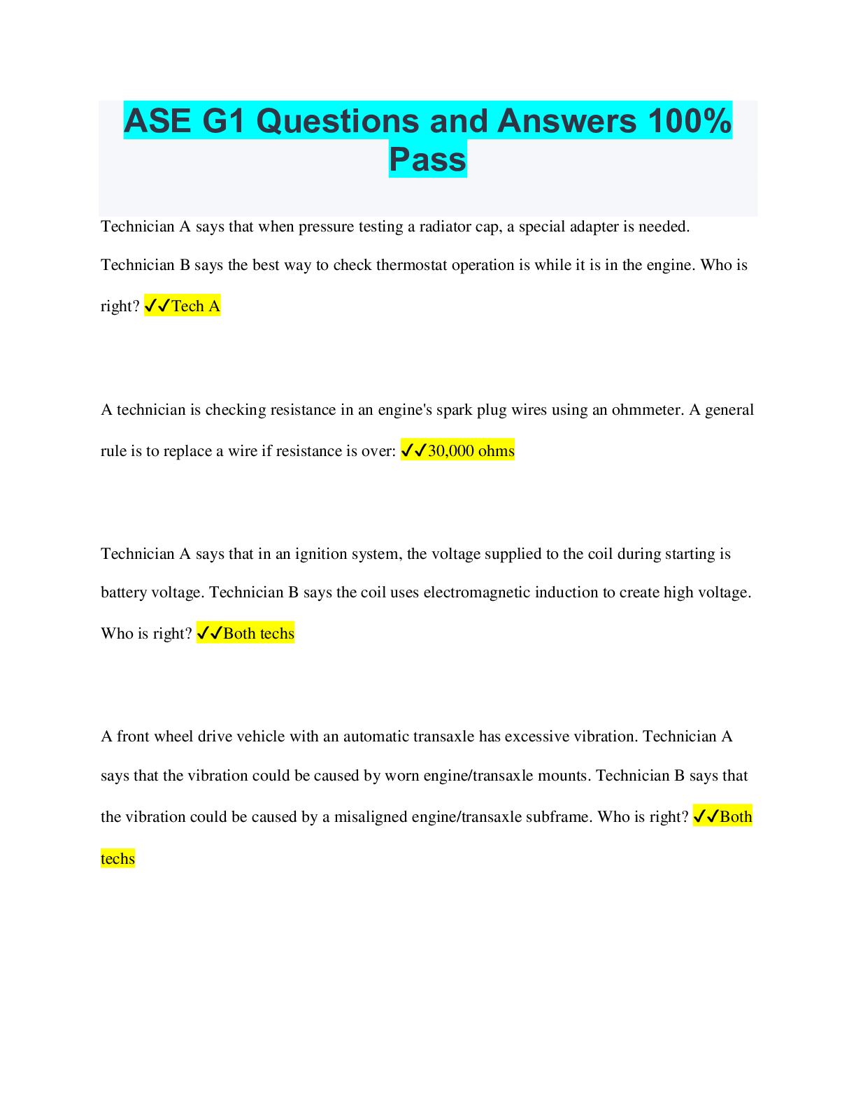 ASE G1 Questions and Answers 100% Pass - Scholarfriends