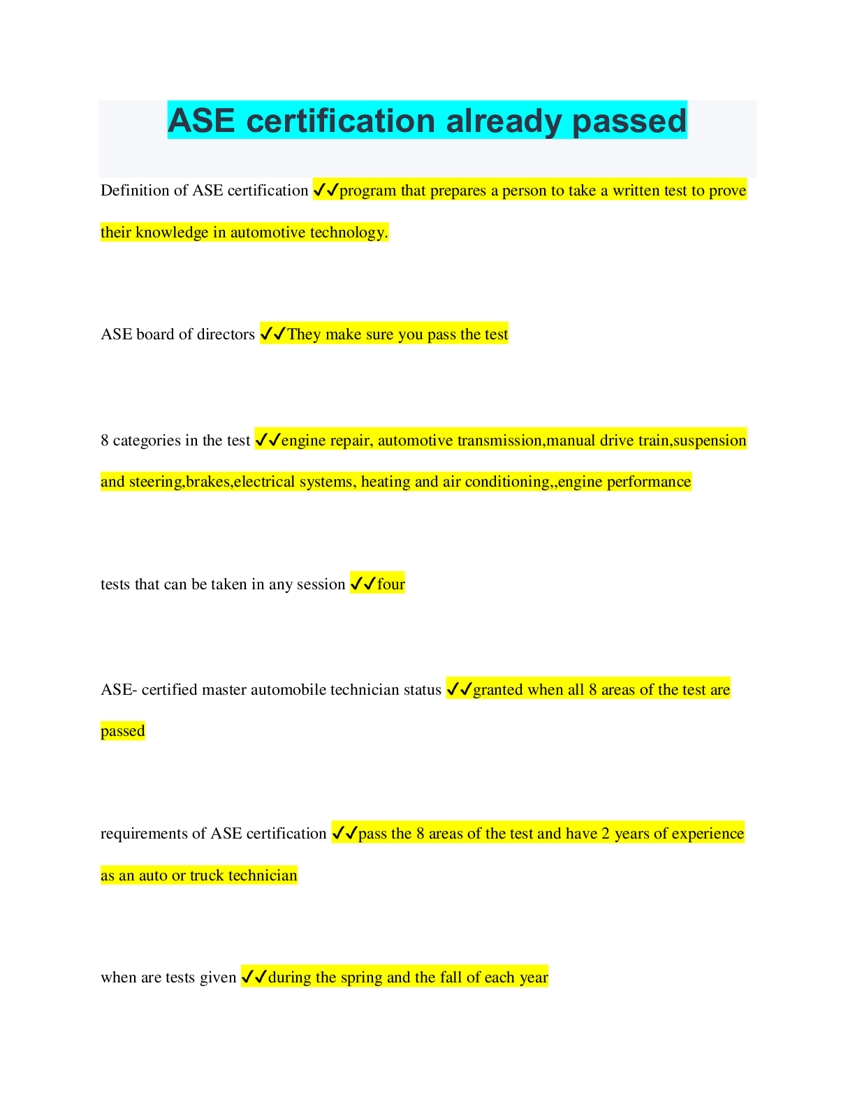 ASE certification already passed - Scholarfriends