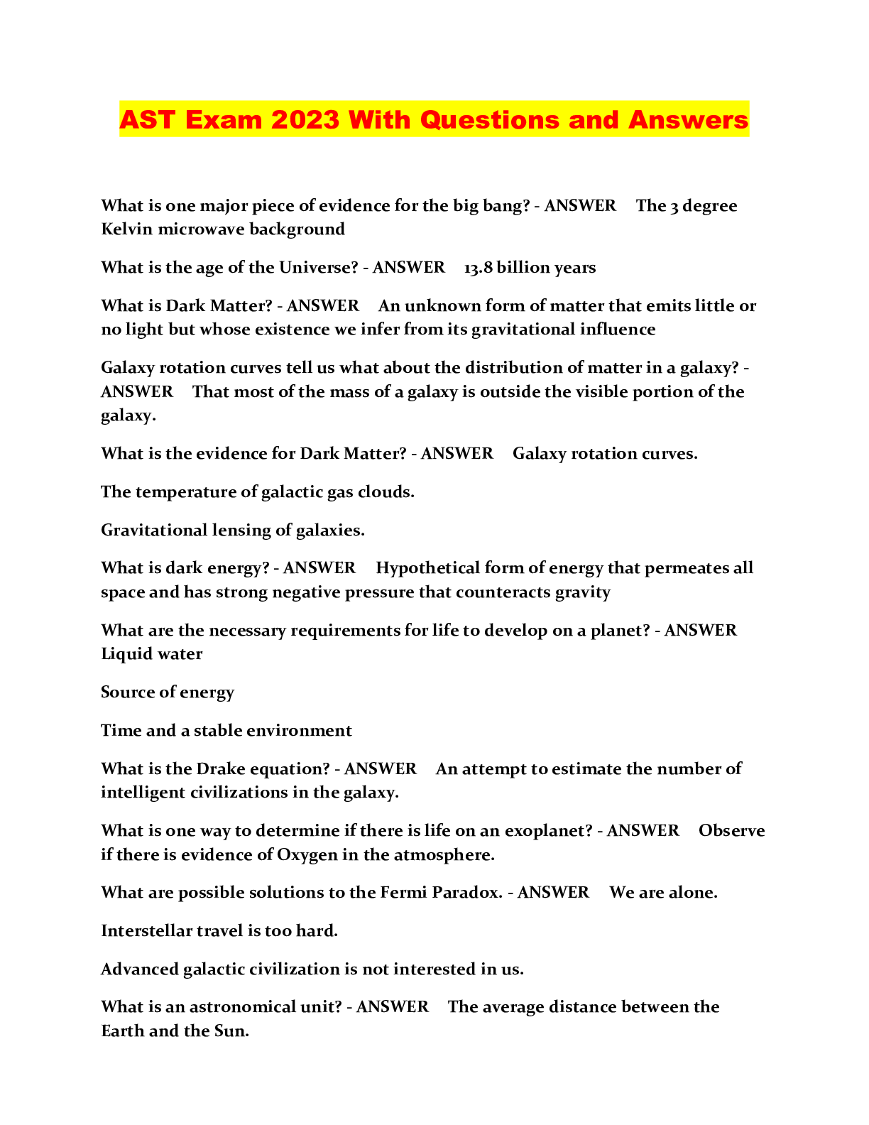 AST Exam 2023 With Questions and Answers - Scholarfriends