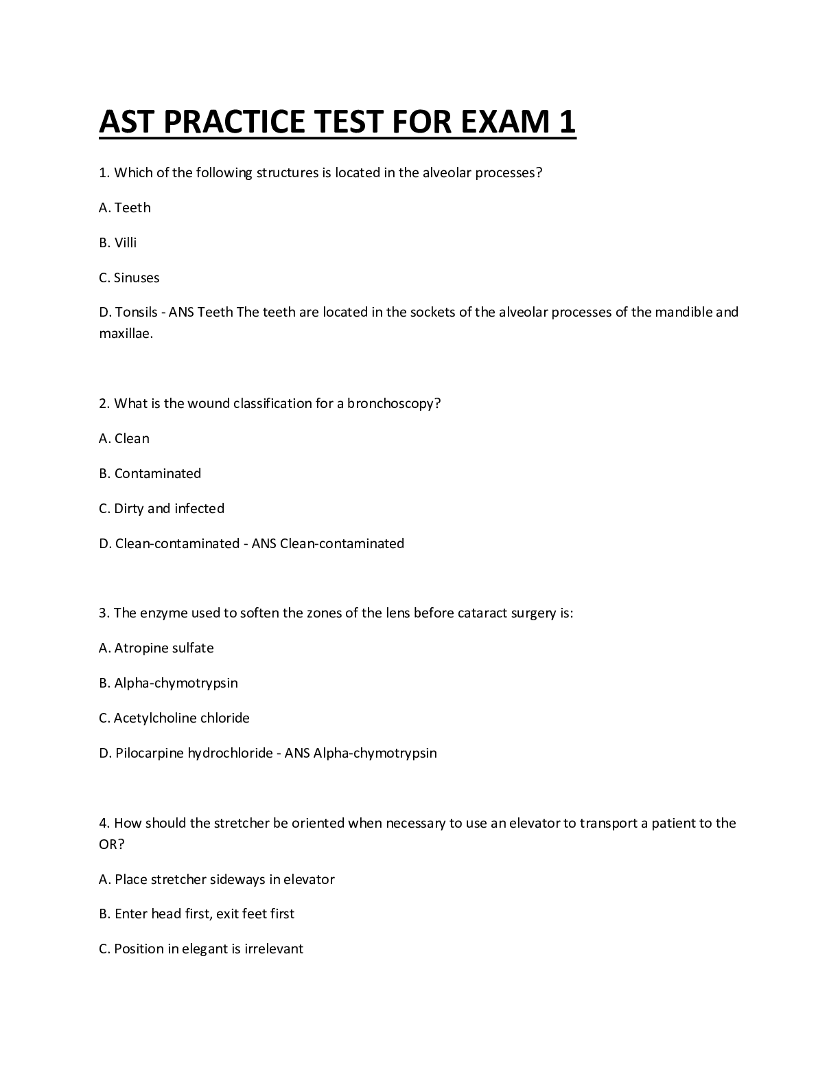 AST PRACTICE TEST FOR CERTIFICATION EXAM 1 QUESTIONS AND ANSWERS ...