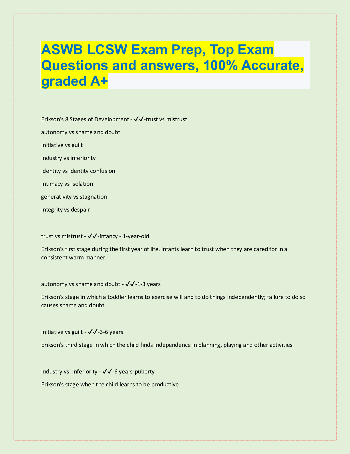 ASWB LCSW Exam Prep, Top Exam Questions and answers, 100% Accurate ...
