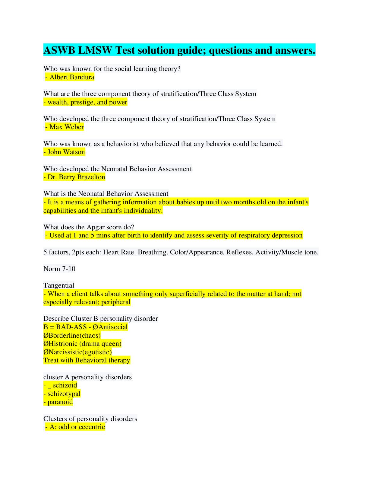 NIH Stroke Scale – All Test Groups A-F (patients 1-6) Answer key ...