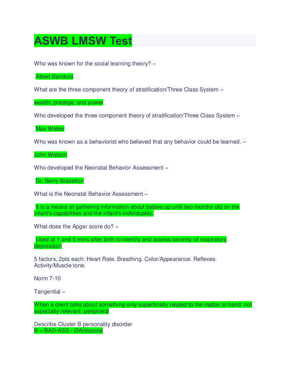 ASWB LMSW Test Questions And Answers( Complete Solution Rated A)TOP ...