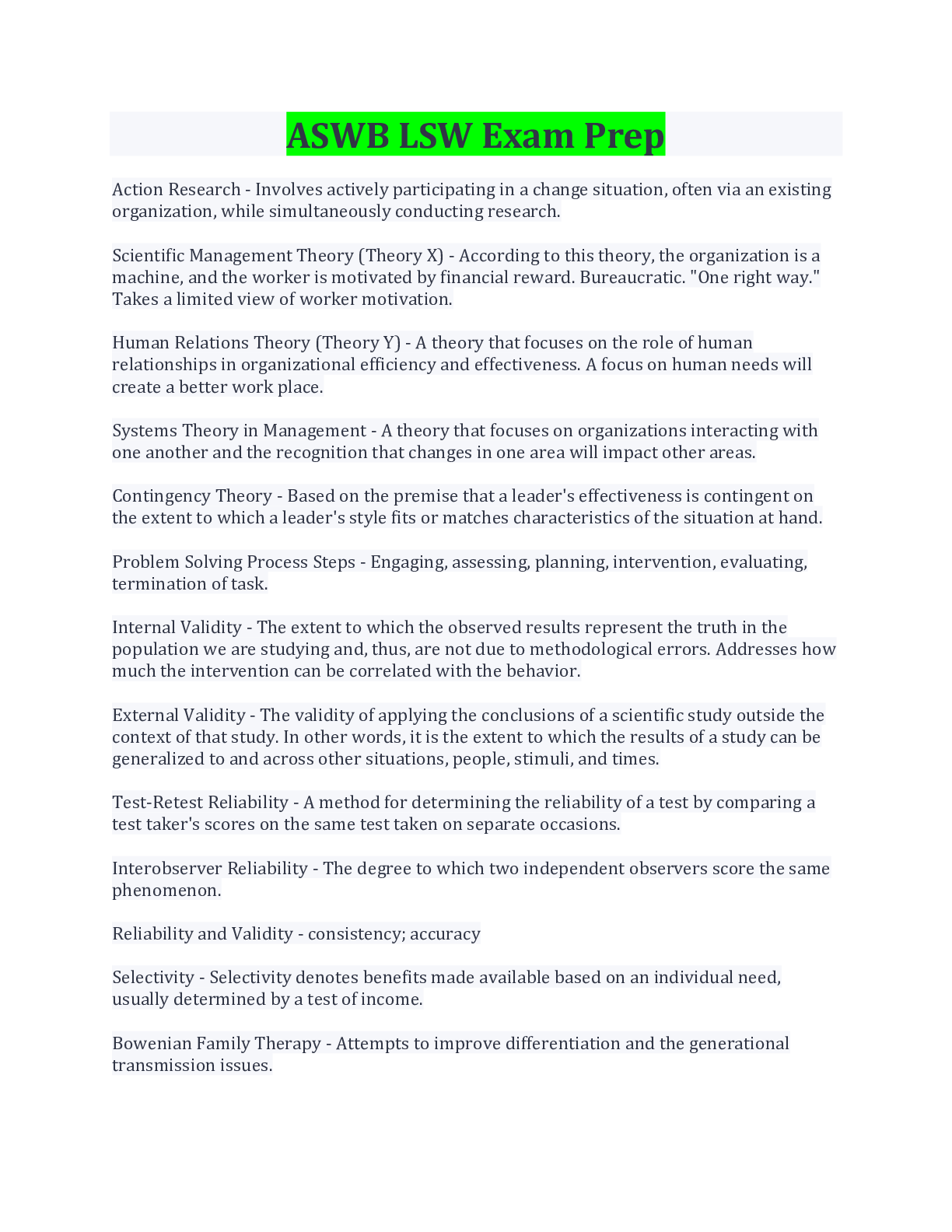 ASWB LSW Exam Prep Questions And Answers 100% Correct - Scholarfriends