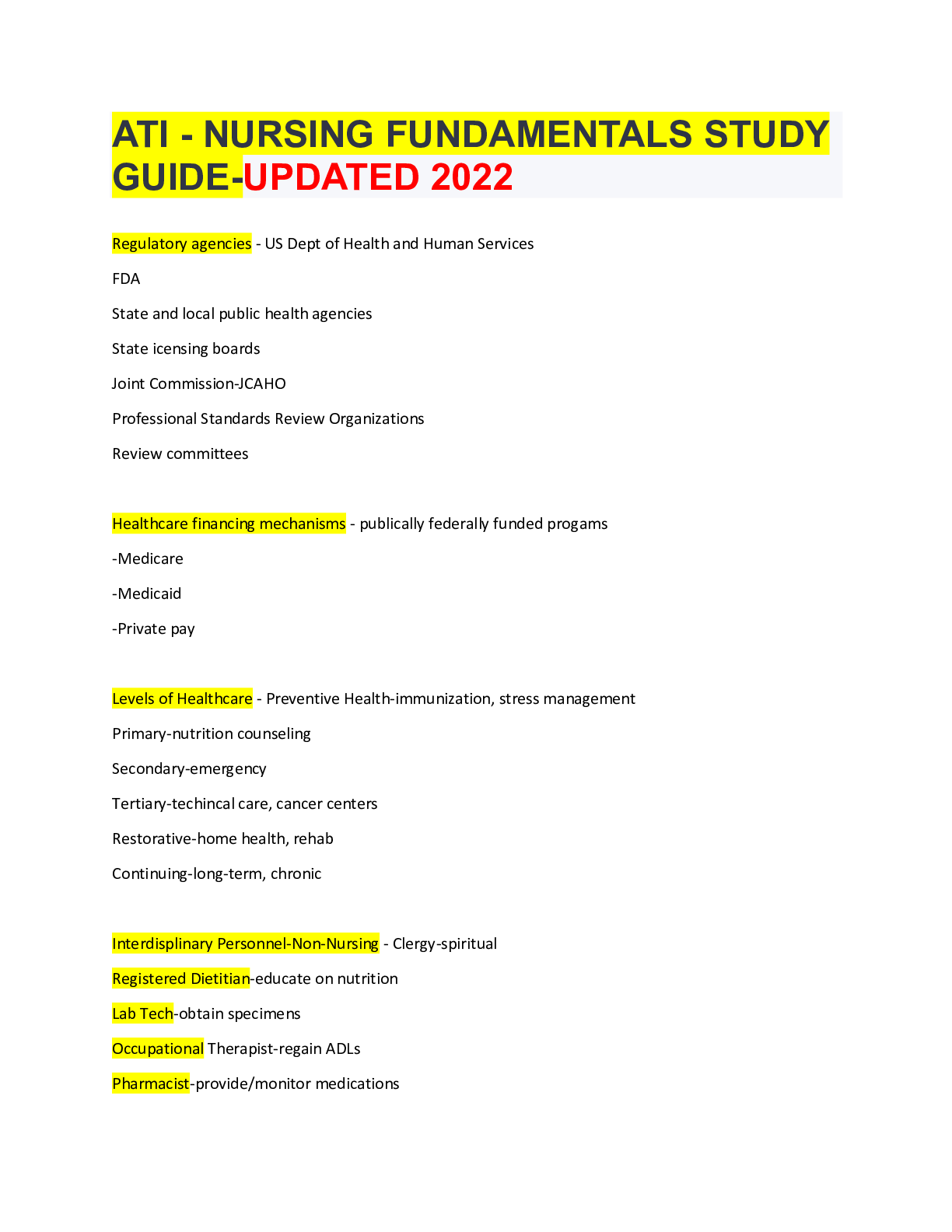 ATI - NURSING FUNDAMENTALS STUDY GUIDE-UPDATED 2022 - Scholarfriends