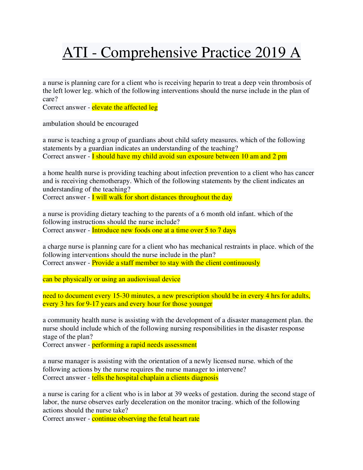 ATI - Comprehensive Practice 2019 A Proctored Exam - Scholarfriends
