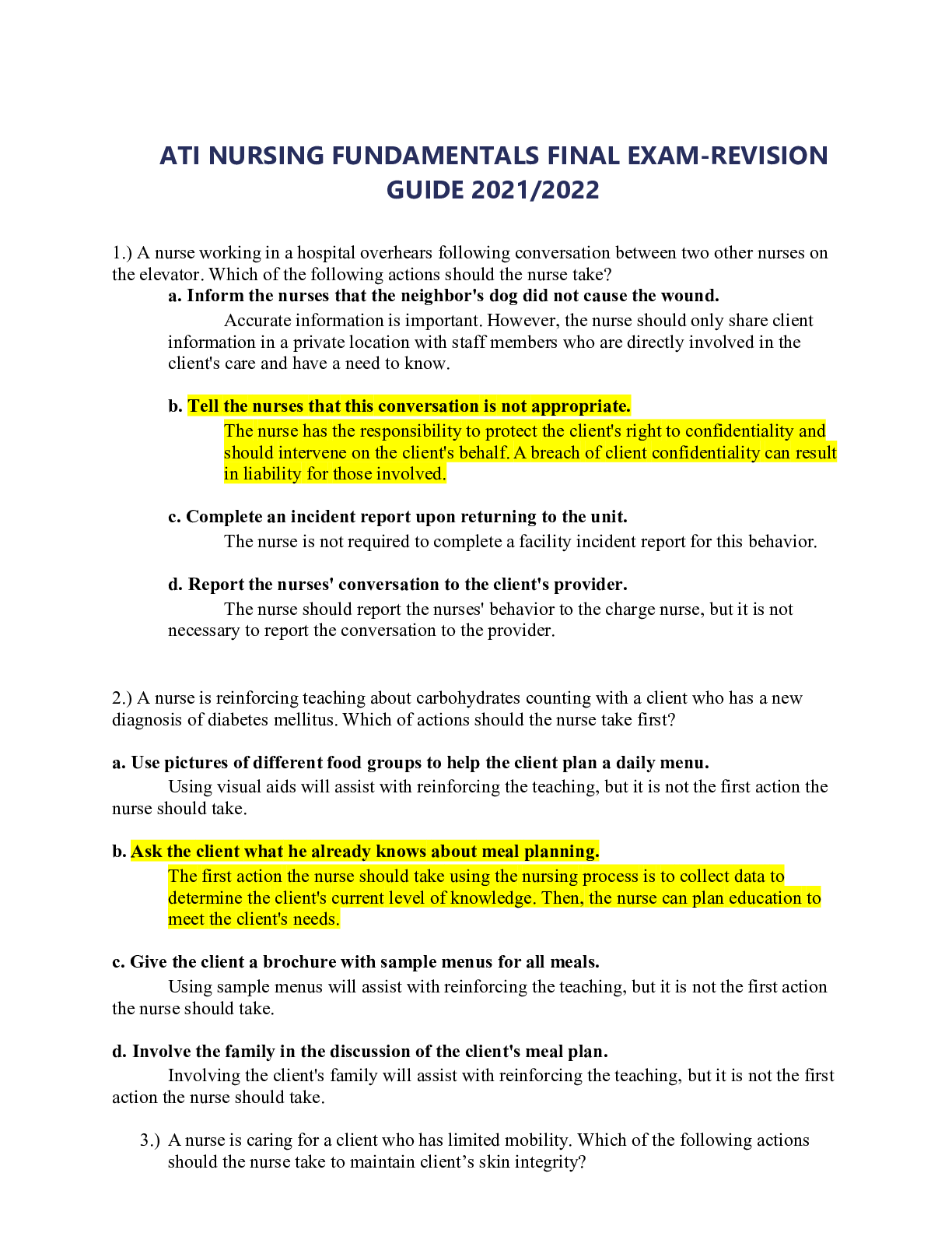 ATI NURSING FUNDAMENTALS FINAL EXAM-REVISION GUIDE 2021/2022 ...