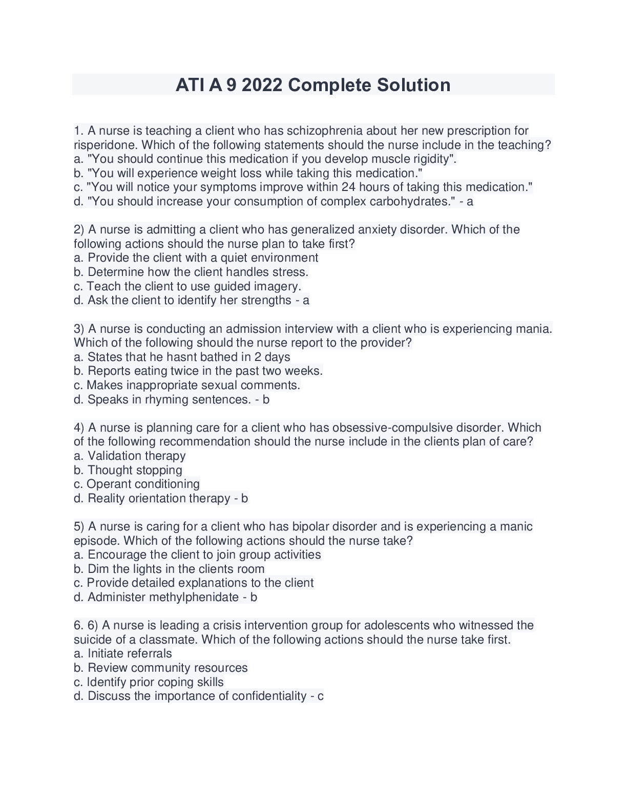 ATI A 9 2022 Complete Solution - Scholarfriends