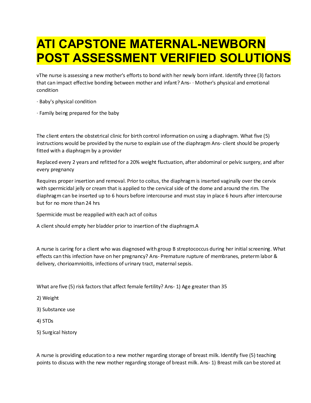 ATI CAPSTONE MATERNAL-NEWBORN POST ASSESSMENT – Scholarfriends ...
