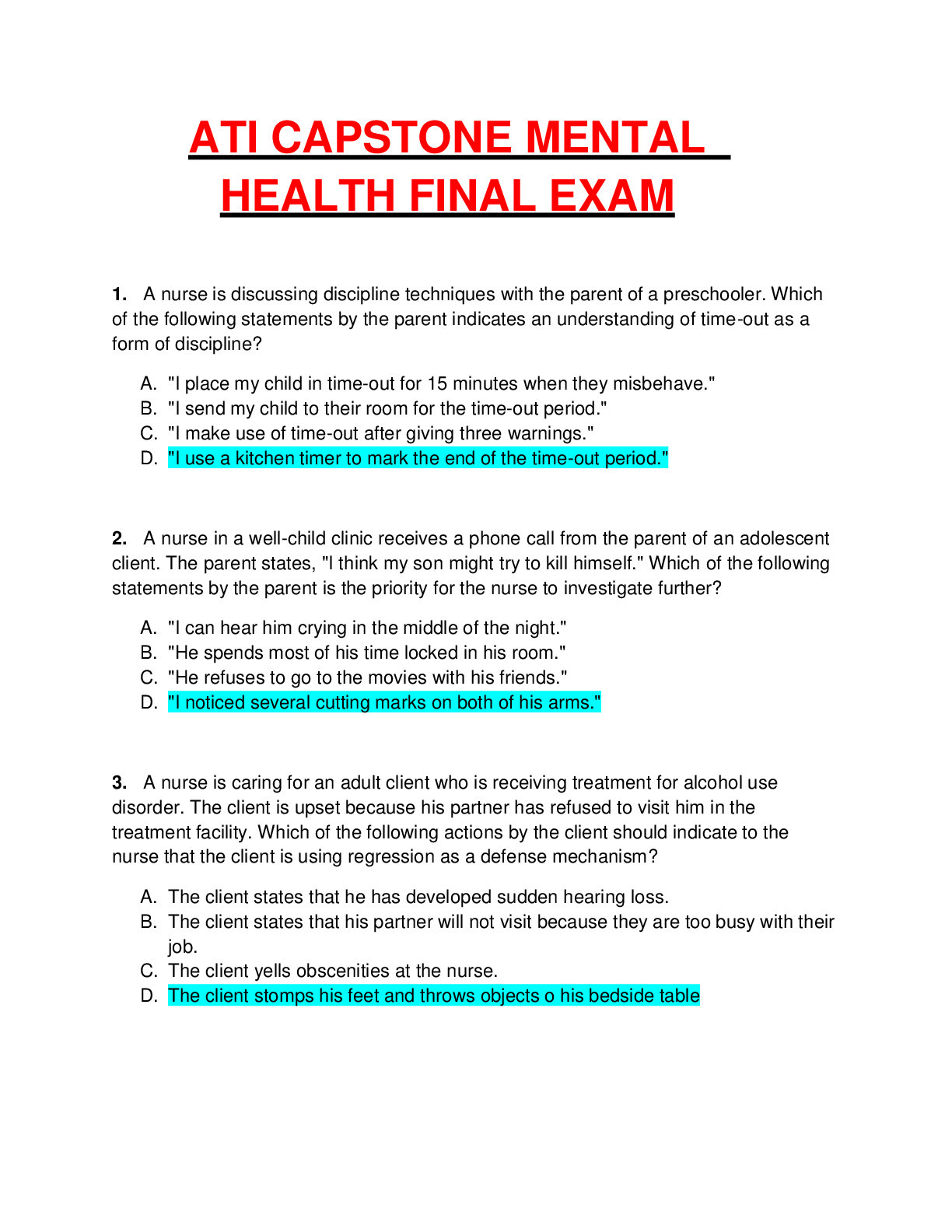 ATI MEDICAL SURGICAL CAPSTONE ASSESSMENT EXAM QUESTION AND ANSWERS ...
