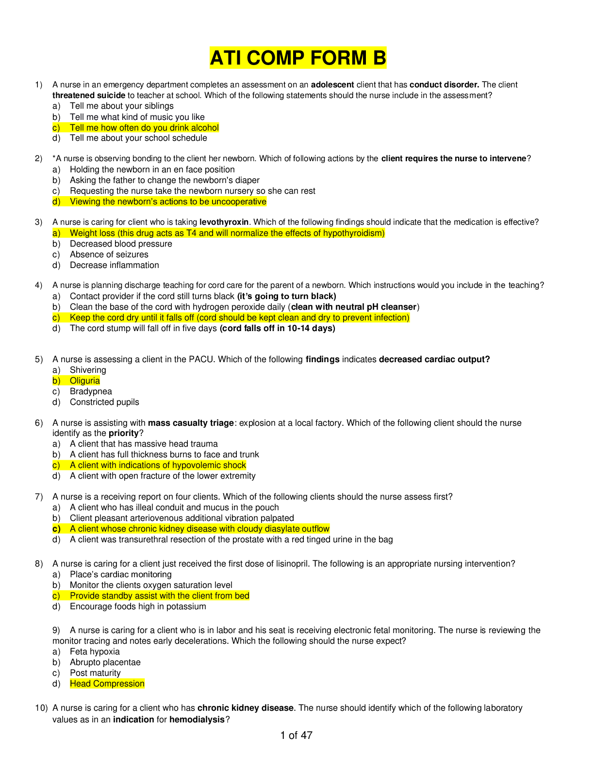 ATI COMP FORM B _180 + QUESTIONS AND CORRECT ANSWERS FOR YOUR FORM B ...