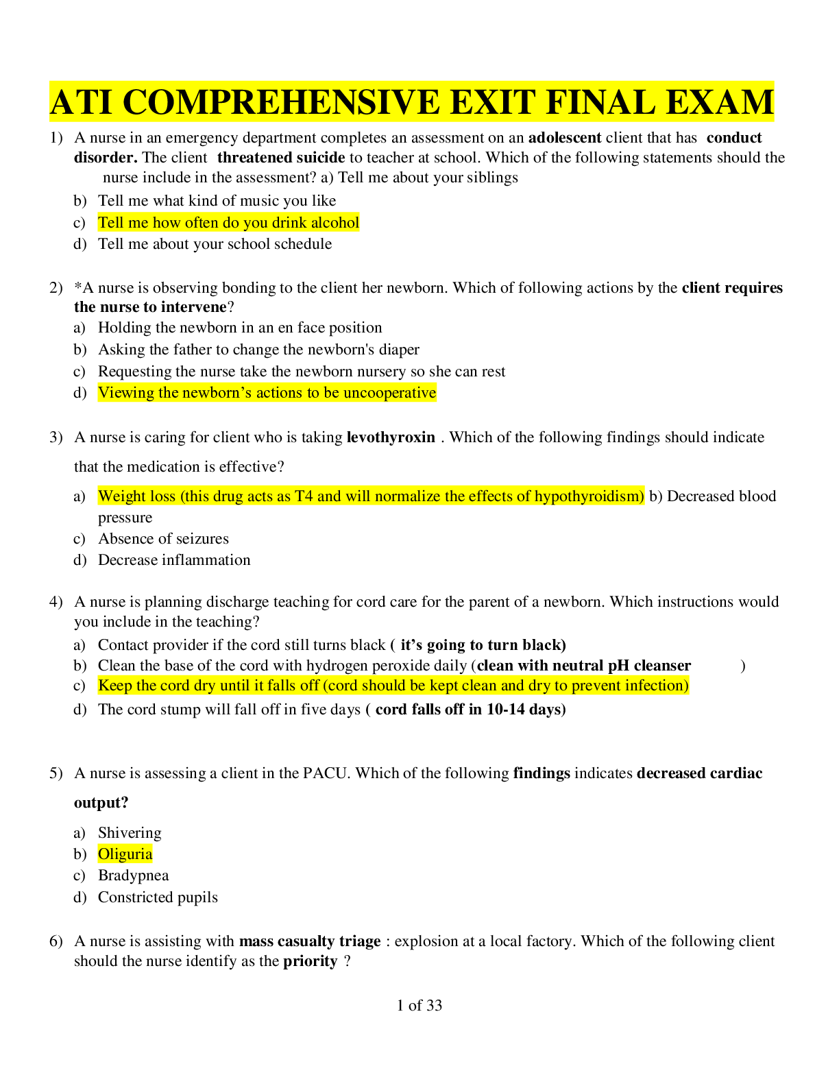 EXTRA ATI COMPREHENSIVE FINAL EXAM | Questions & Answers already graded ...