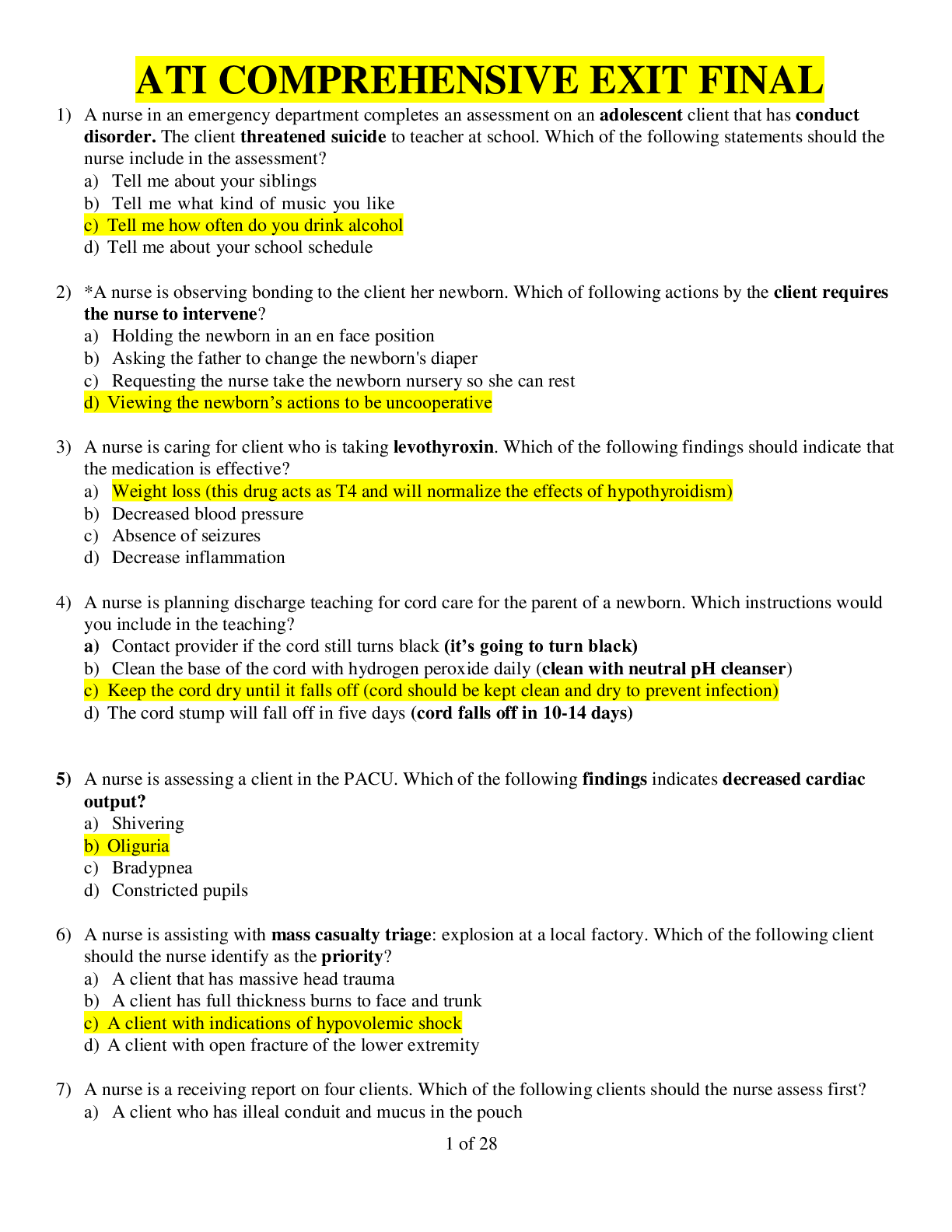 ATI COMPREHENSIVE EXIT FINAL (UPDATED WITH 180 QUESTIONS AND ANSWERS ...