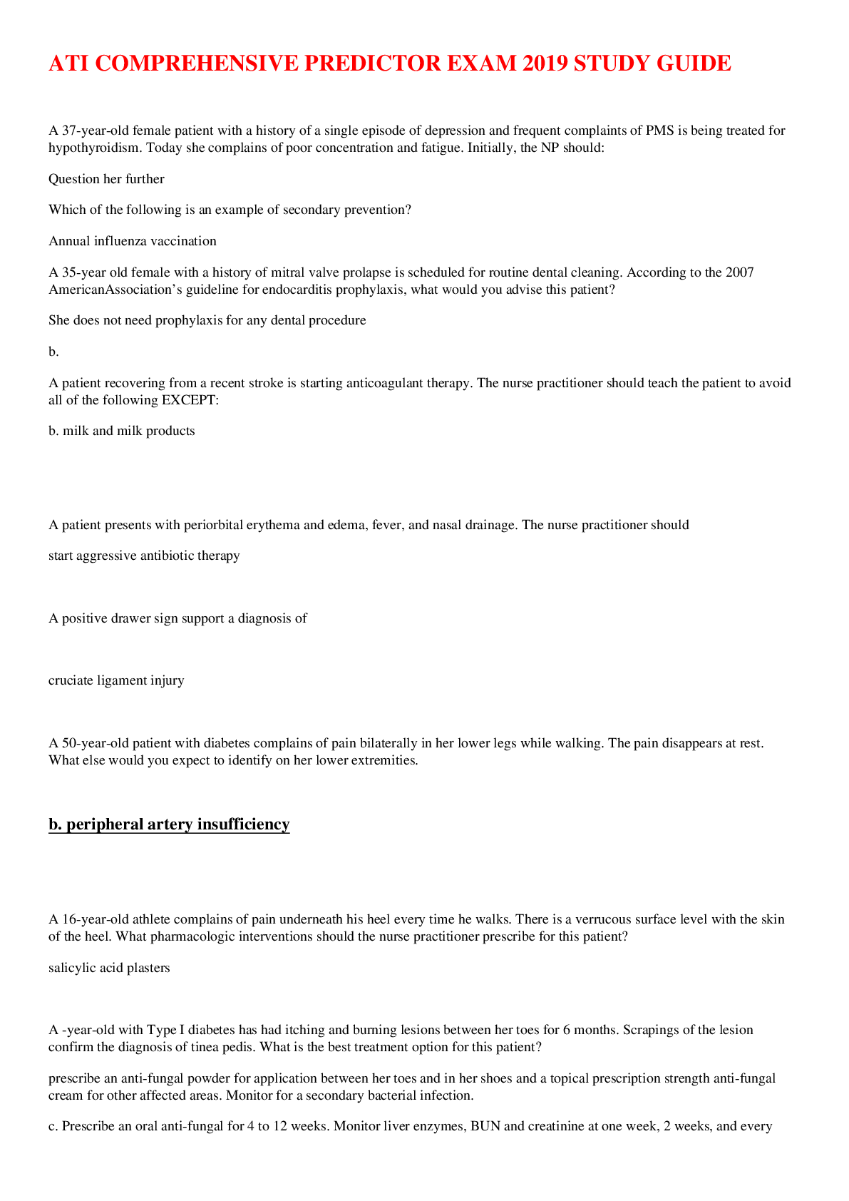 ATI COMPREHENSIVE PREDICTOR EXAM 2019 STUDY GUIDE - Scholarfriends