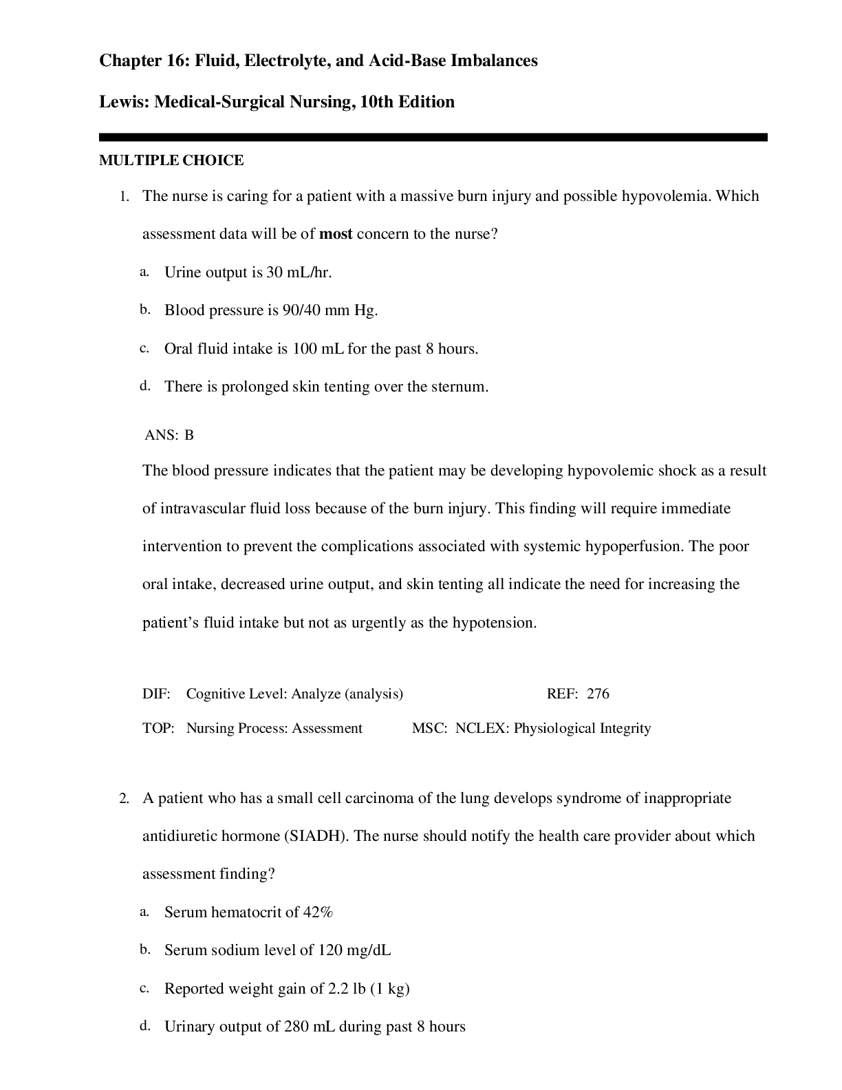 ATI Chapter 16 Fluid, Electrolyte, and Acid-Base Imbalances Lewis ...