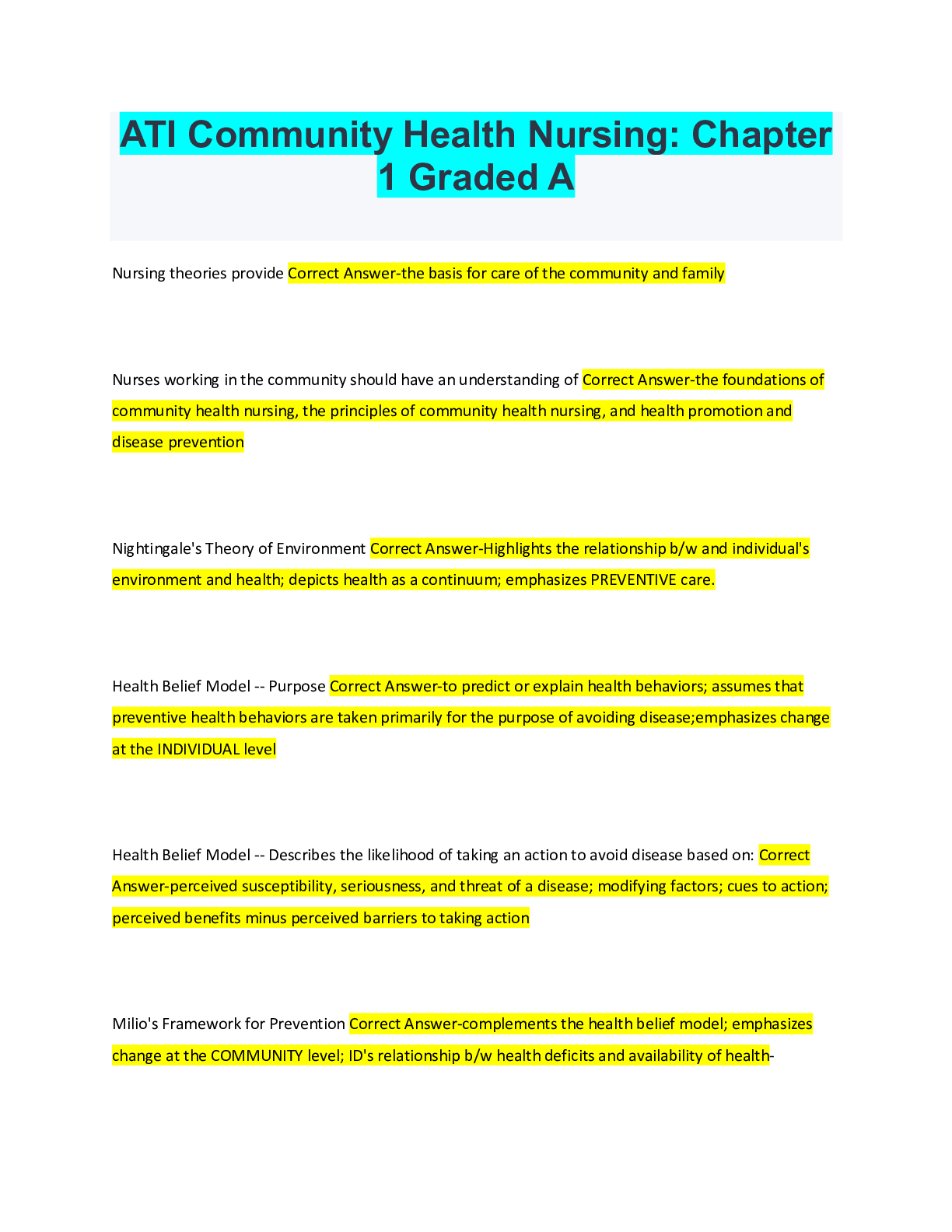 ATI Community Health Nursing: Chapter 1 Graded A – Scholarfriends ...