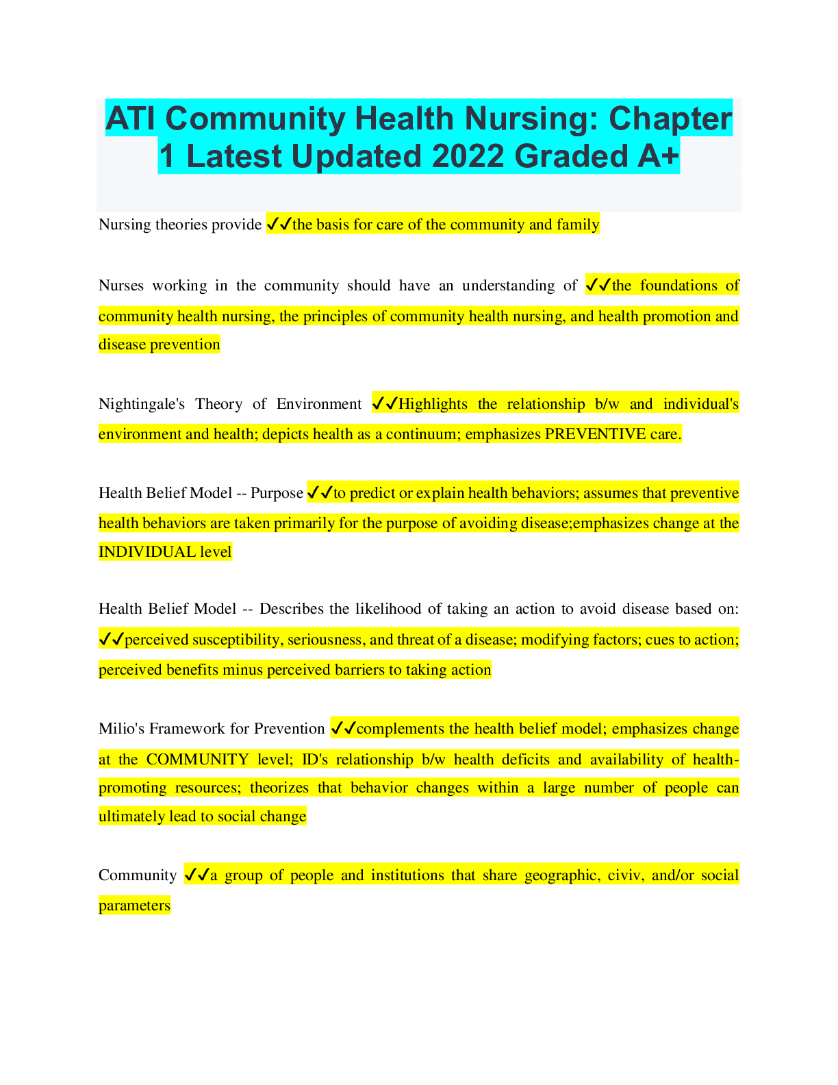 ATI Community Health Nursing: Chapter 1 Latest Updated 2022 Graded A+ ...