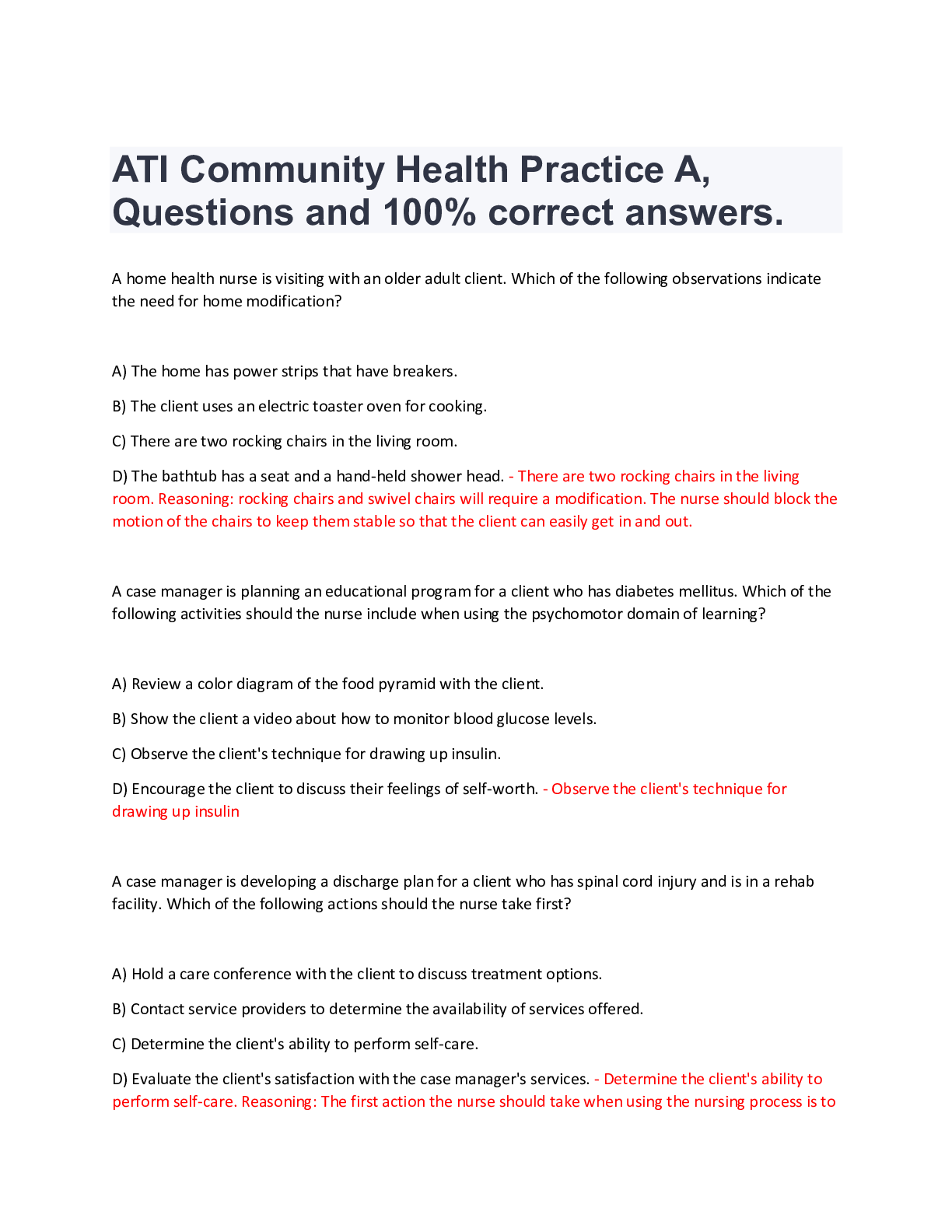 ATI Community Health Practice A, Questions and 100% correct answers ...