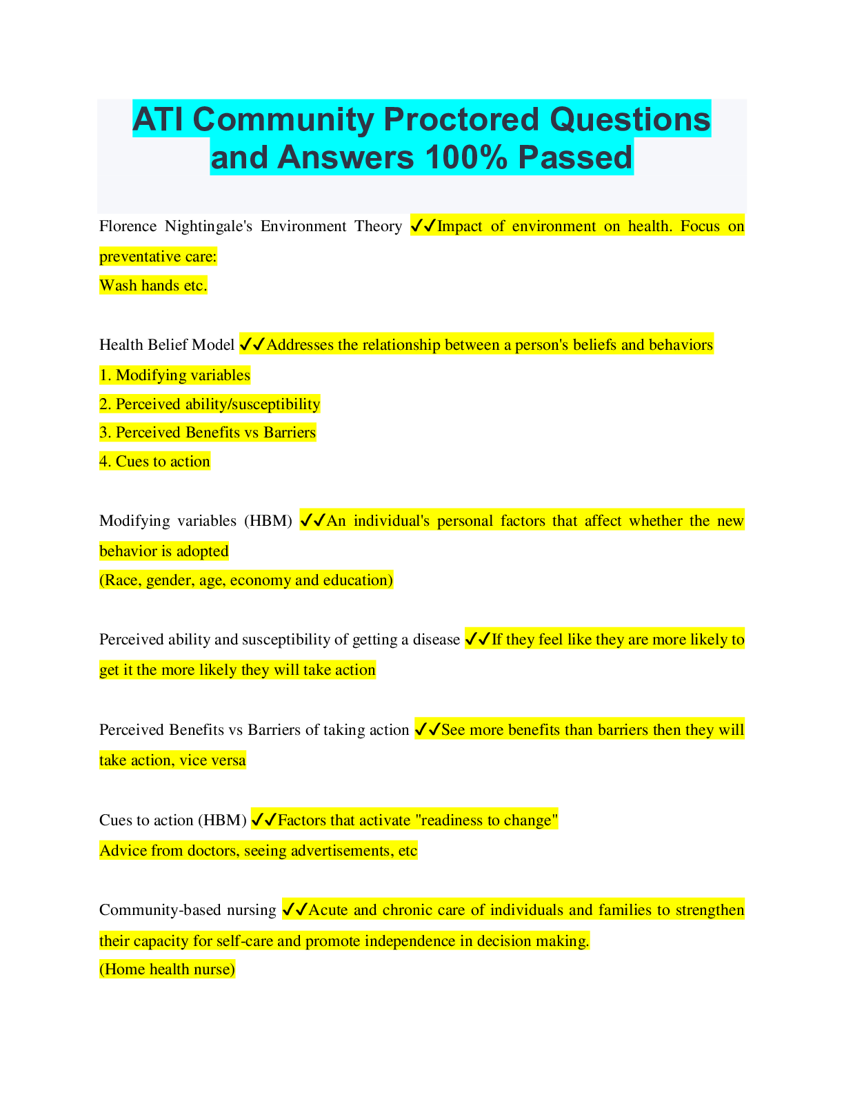 ATI Community Proctored Questions and Answers 100% Passed - Scholarfriends