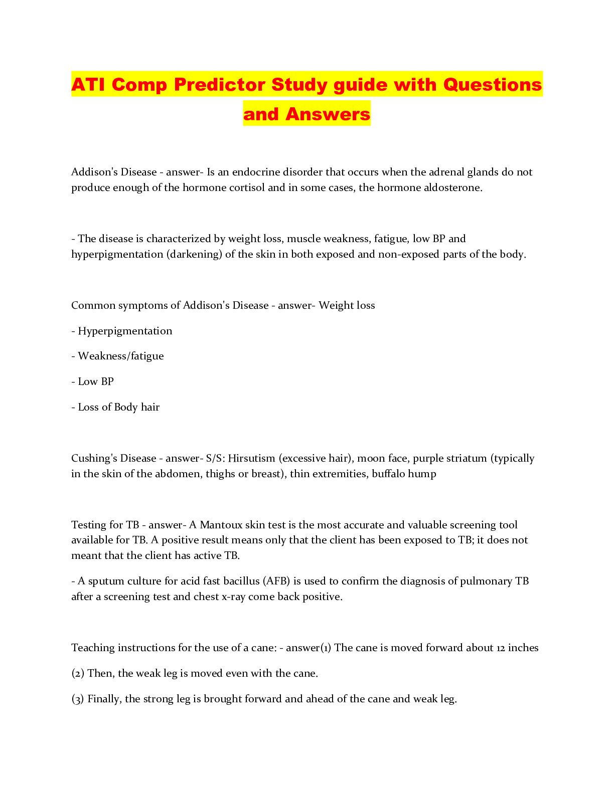 ATI Comp Predictor Study guide with Questions and Answers - Scholarfriends