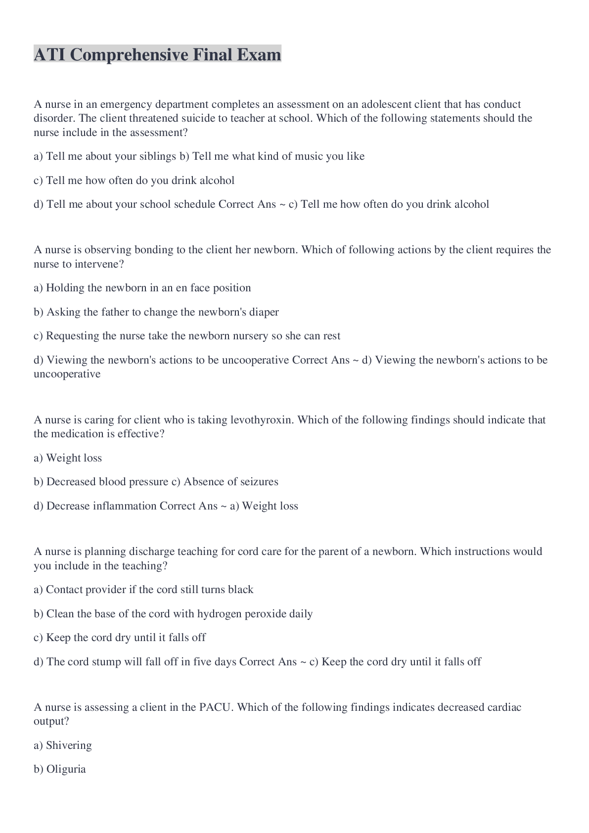 ATI Comprehensive Final Exam - Scholarfriends