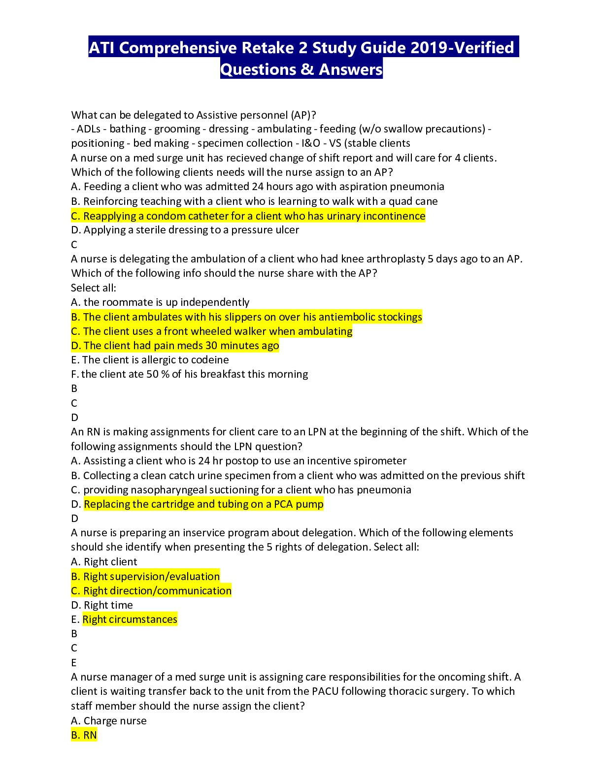 ATI COMPREHENSIVE EXIT /FINAL EXAM (2021/2022) REVIEWED AND GRADED A ...