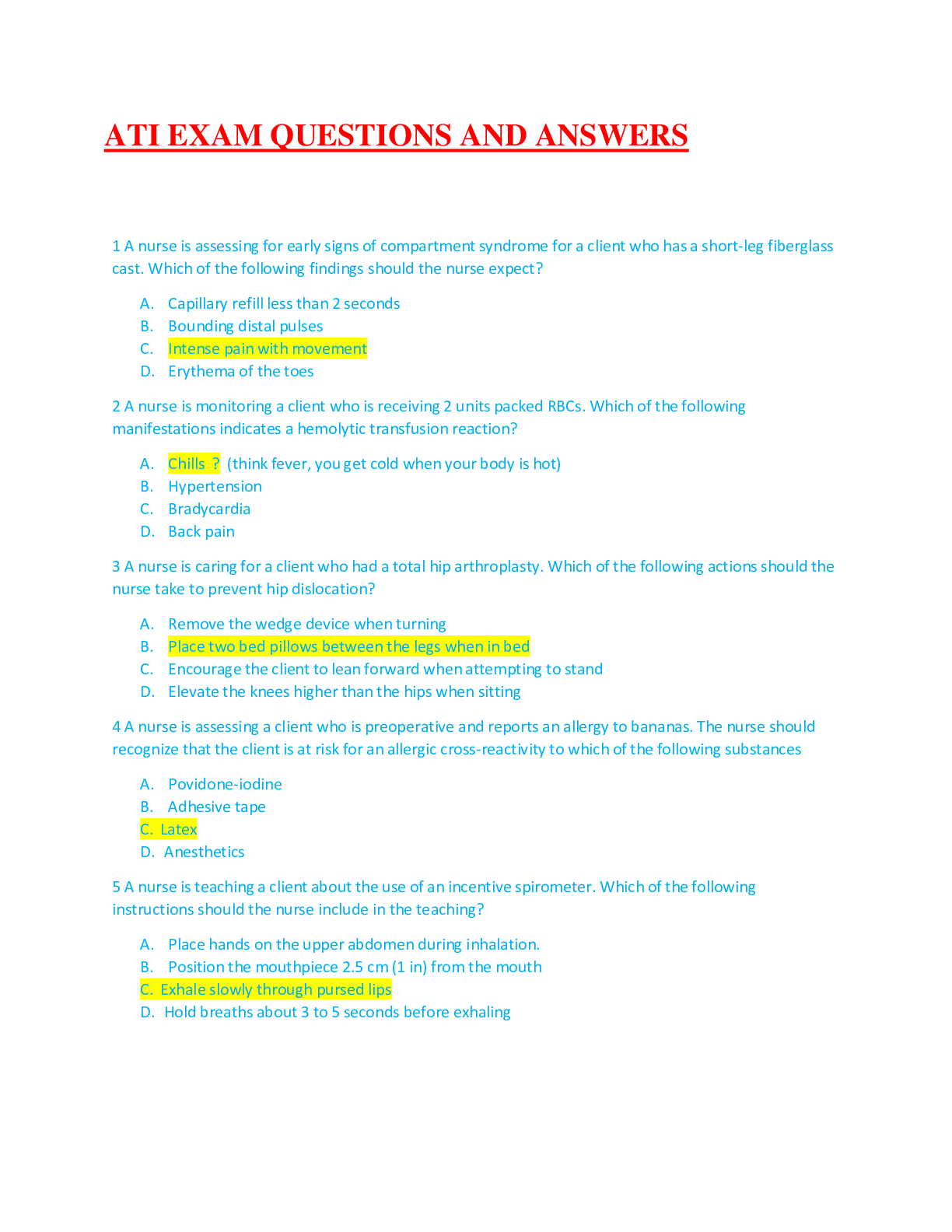 ATI EXAM QUESTIONS AND ANSWERS COMPLETE GUIDE FOR NURSING SCHOOL ...