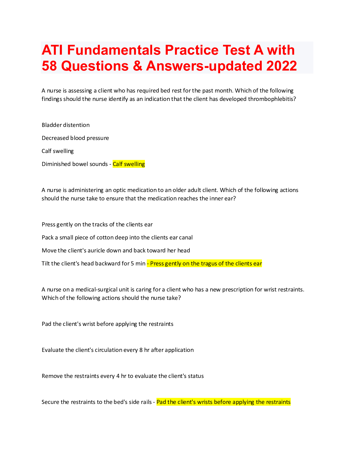 ATI Fundamentals Practice Test A with 58 Questions & Answers-updated ...