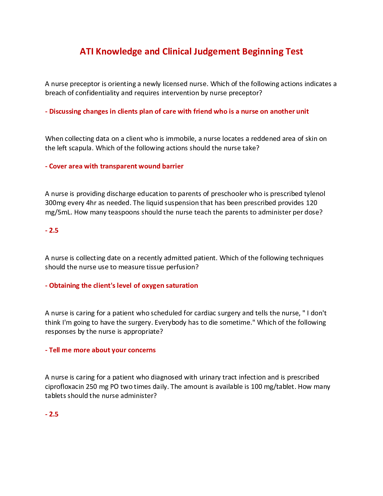 ATI Knowledge and Clinical Judgement Beginning Test - Scholarfriends