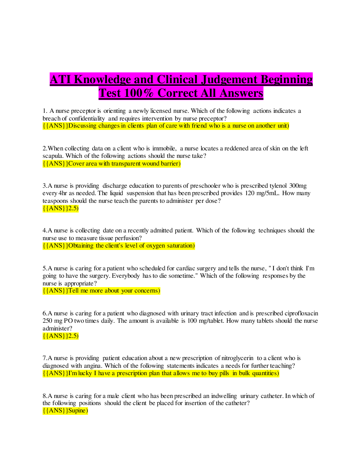 ATI Knowledge and Clinical Judgement Beginning Test – Scholarfriends ...