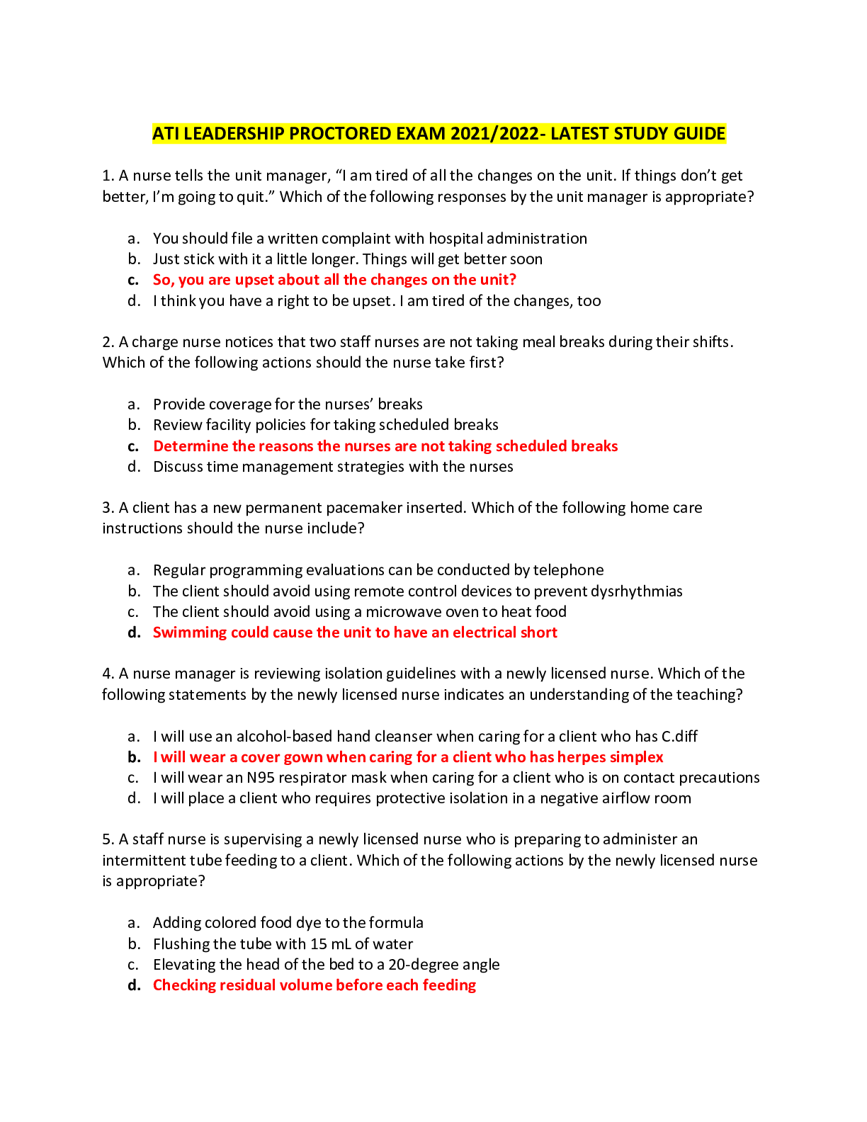 ATI RN Leadership Proctored Exam Study Guide 2025/2026 – Professional ...