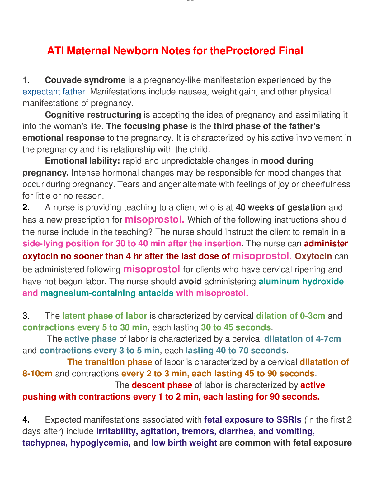 ATI Maternal Newborn Notes for the Proctored Final - Scholarfriends