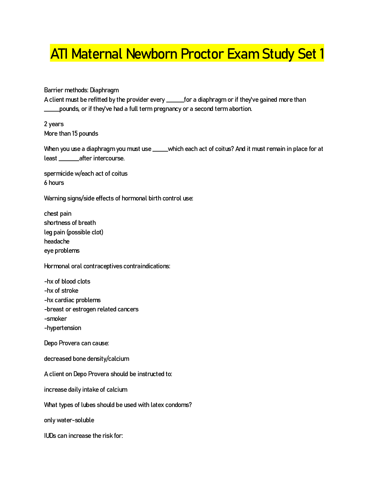 ATI Maternal Newborn Proctor Exam Study Set 1 - Scholarfriends