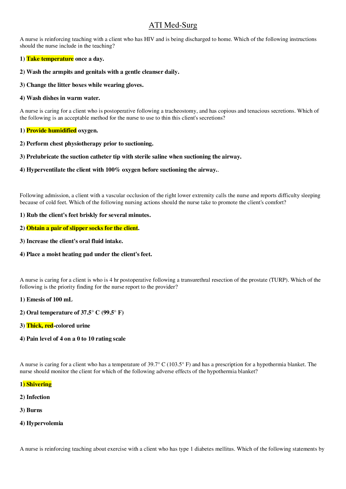 ATI Med-Surg Questions and Answers (latest Update), 100% Correct ...