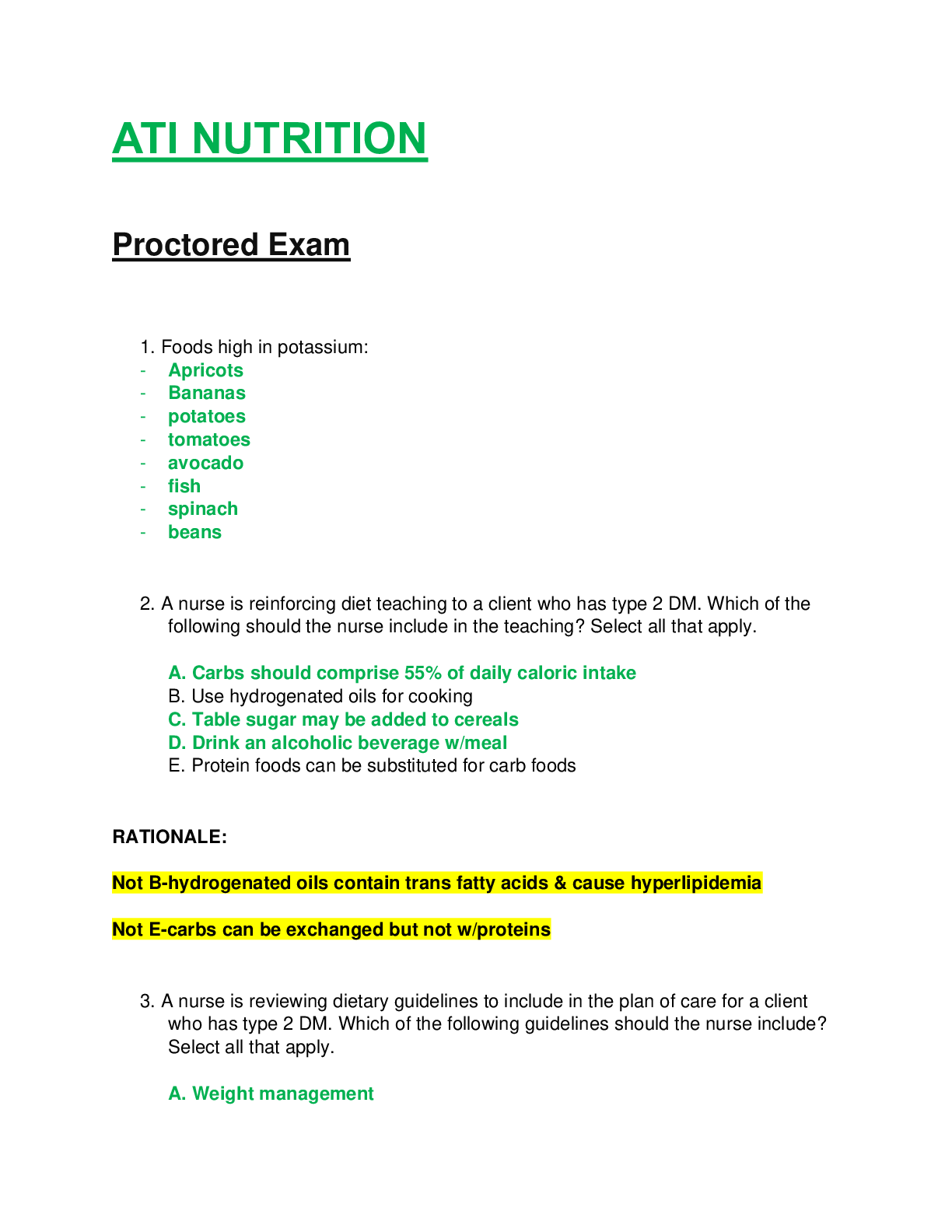 ATI NUTRITION Proctored Exam (REVISED VERSION) Graded A+ - Scholarfriends