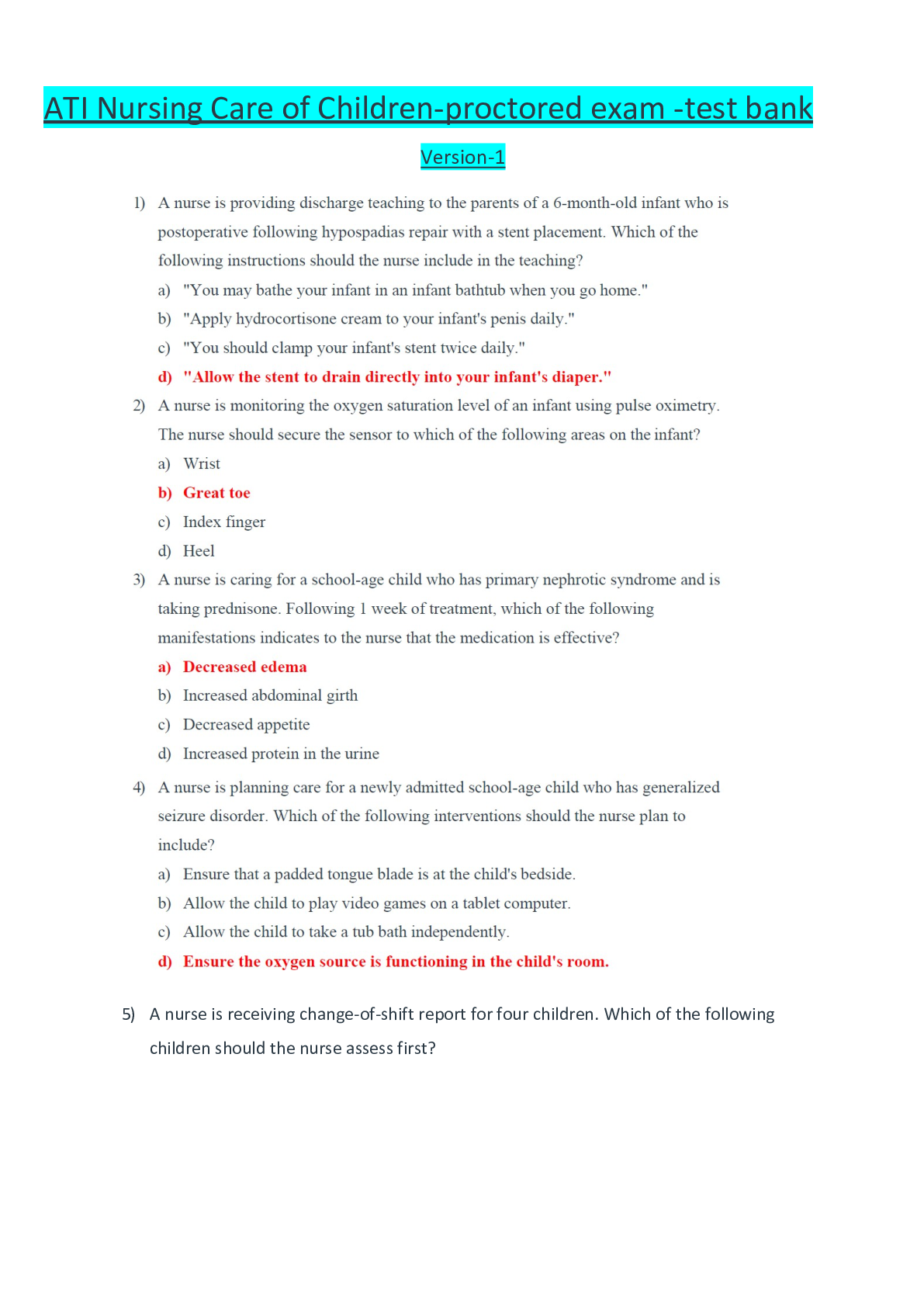 ATI Nursing Care of Children-proctored exam -test bank Version-1 .pdf ...